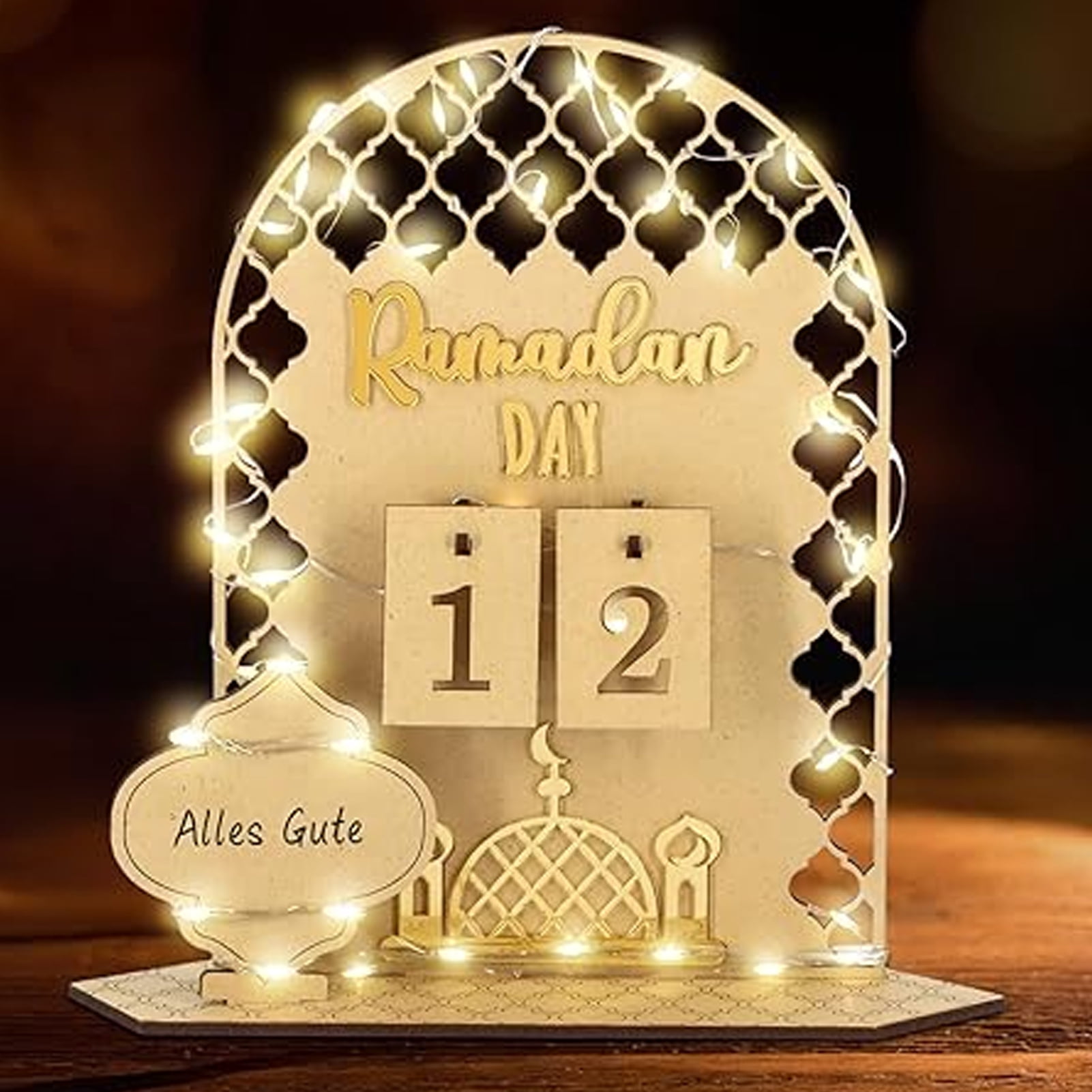 sunsanly Ramadan Countdown Calendar with LED Fairy Light Handwriting ...