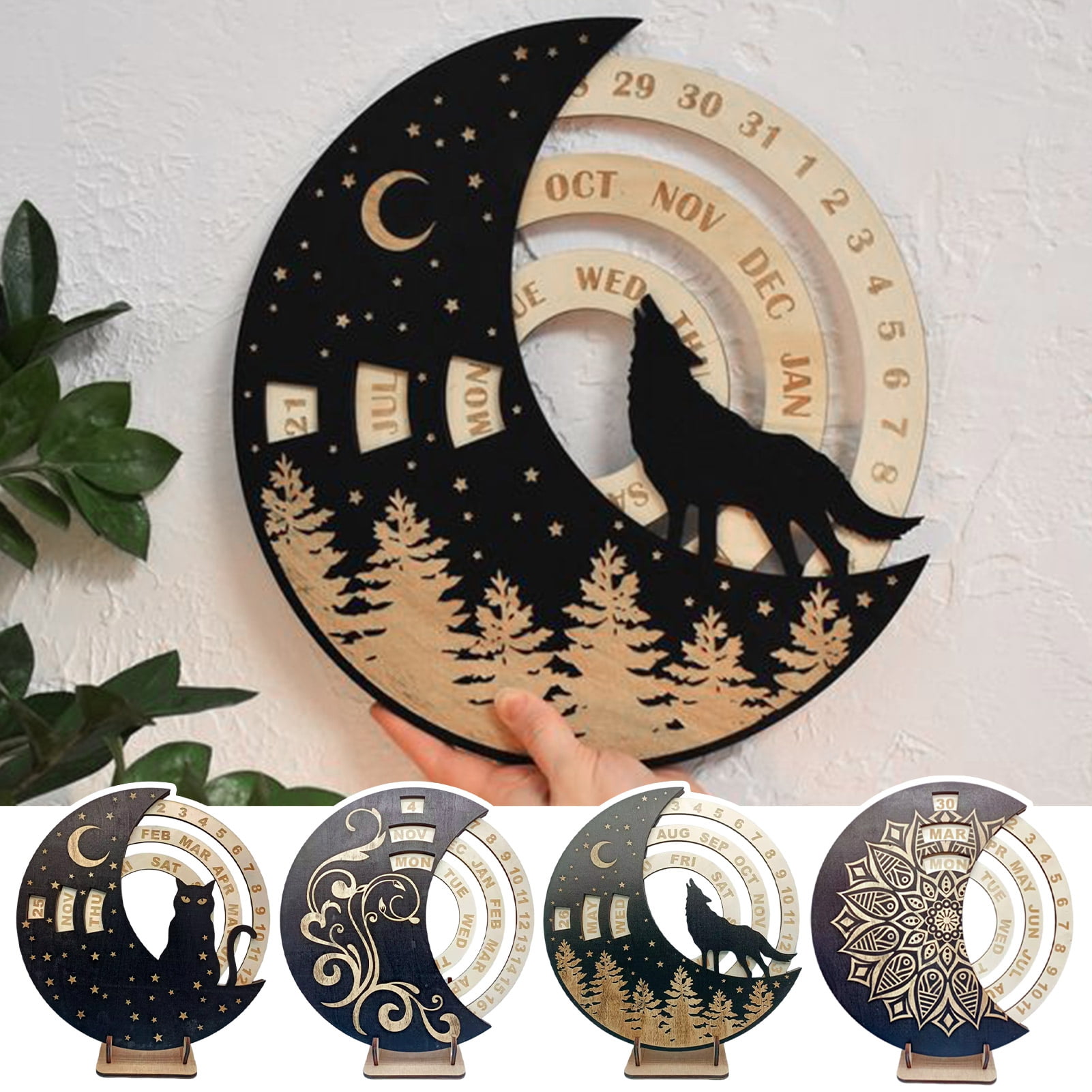 sunsanly Rotatable Wooden Perpetual Desk Calendar with Base Heavy Duty ...