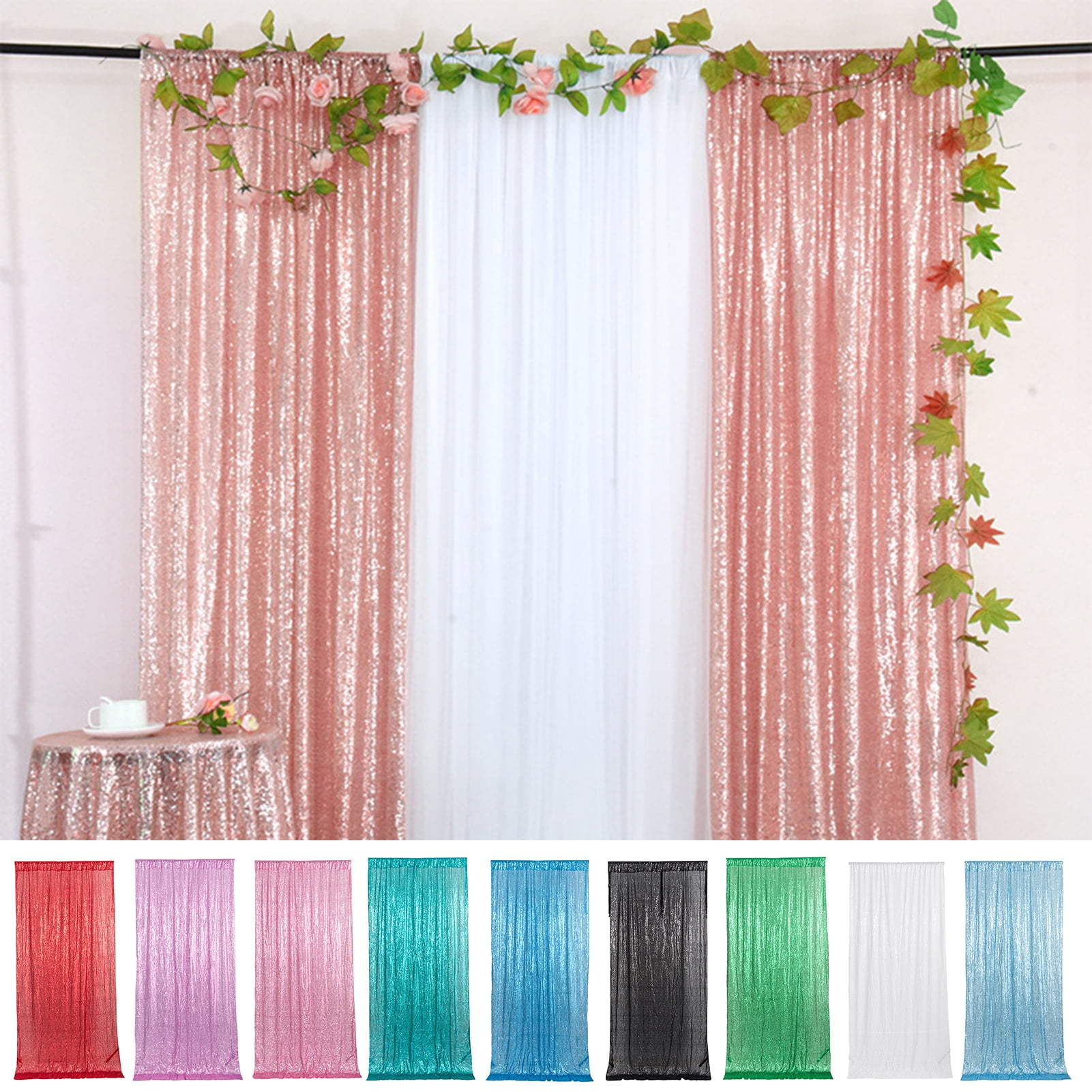 sunsanly Sequin Curtain Solid Color Shiny Long Glitter Foldable Party ...