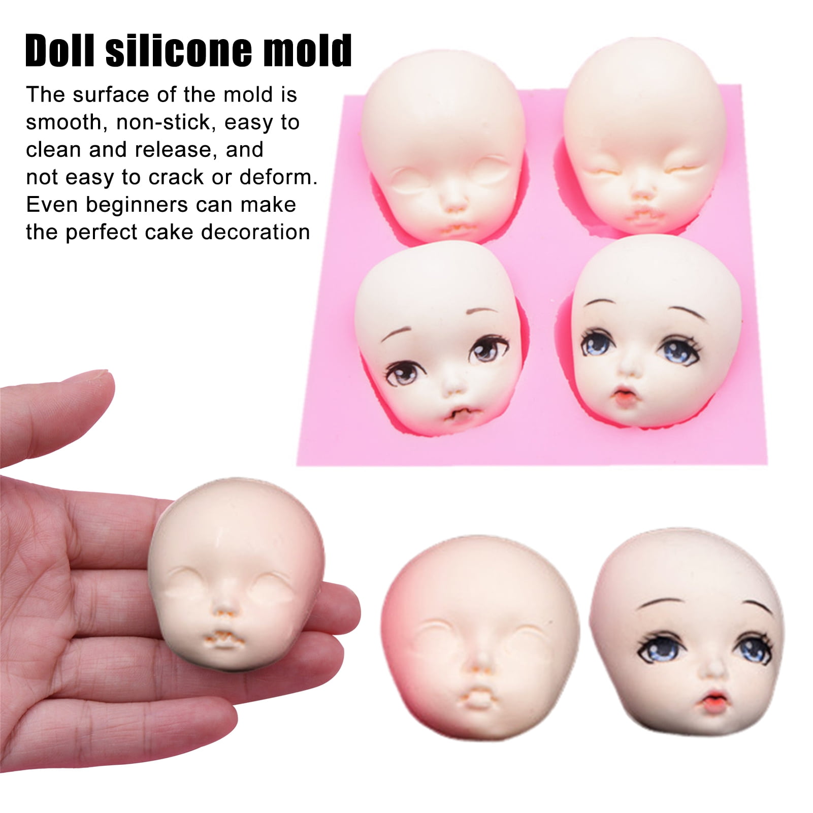 sunsanly Silicone Doll Head Mold for Cake Decoration 3D Baby Face Molds ...