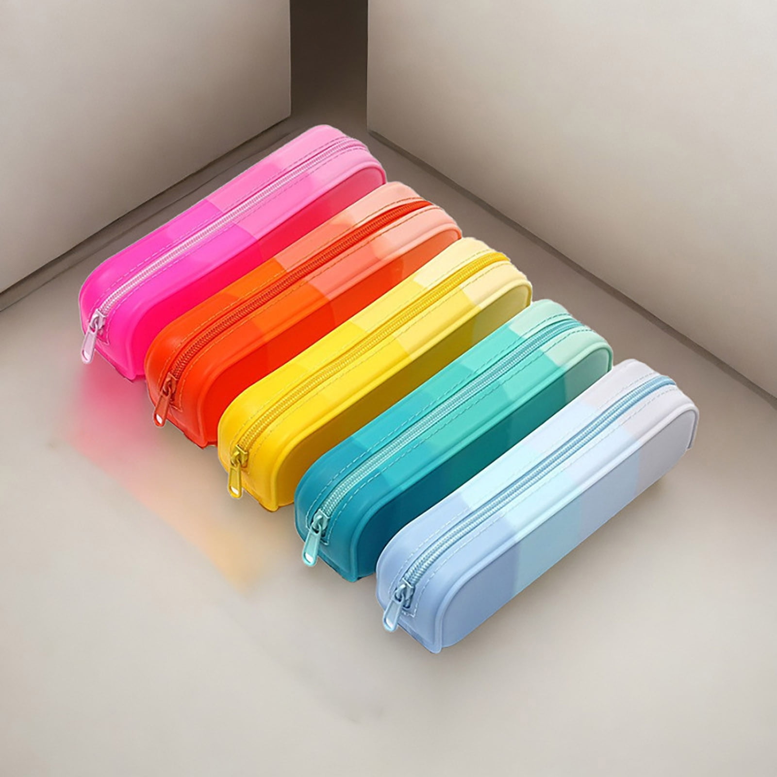 sunsanly Silicone Pencil Case Gradient Color Pencil Bag Zipper Closure ...