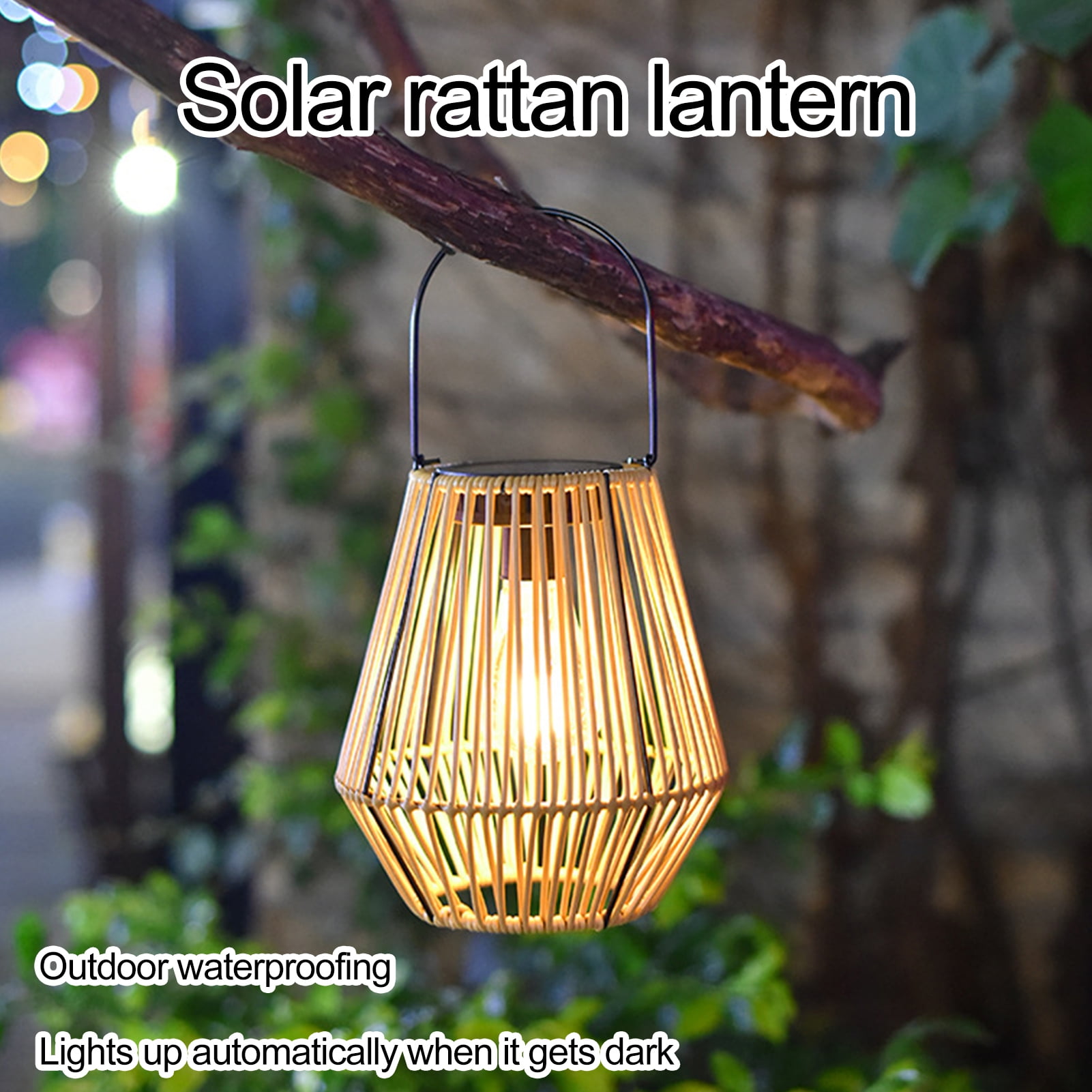 sunsanly Solar Rattan Bamboo Lamp with Light Sensor Automatic ON/OFF ...
