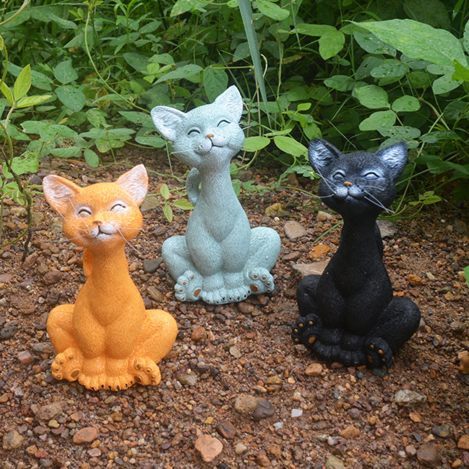 sunsanly Squatting Cat Statue Resin Cartoon Cat Ornaments Tabletop ...