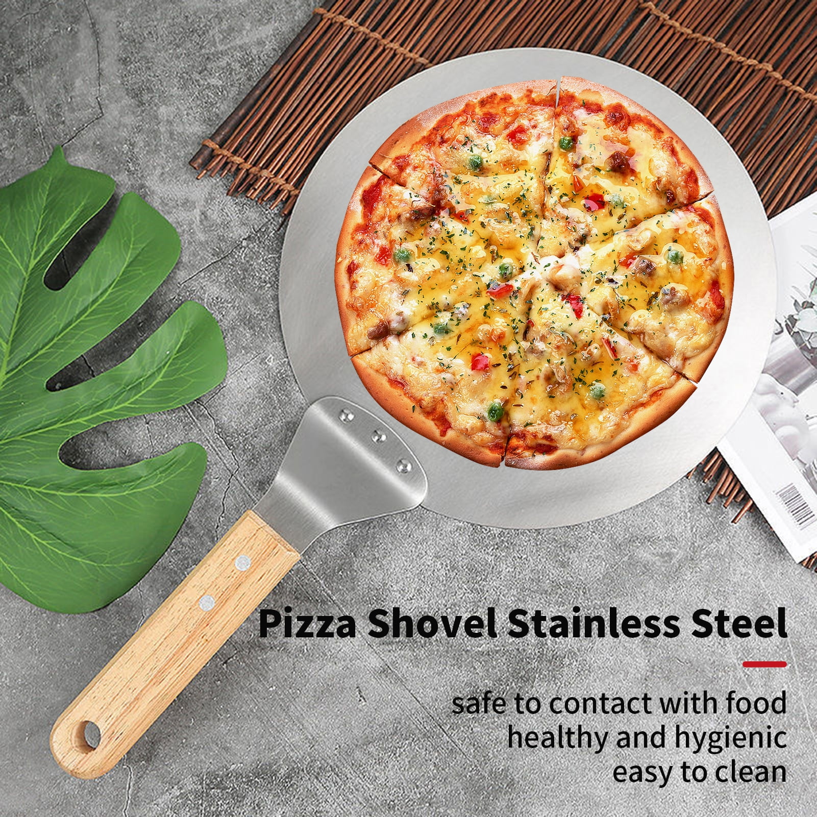 sunsanly Stainless Steel Pizza Shovel Large Round Paddle Kitchen Oven ...