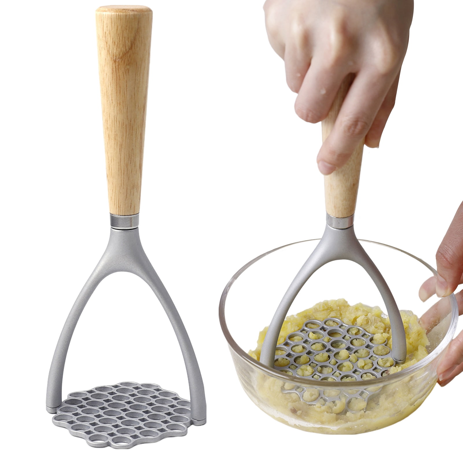 sunsanly Stainless Steel Potato Press Masher with Wooden Handle ...
