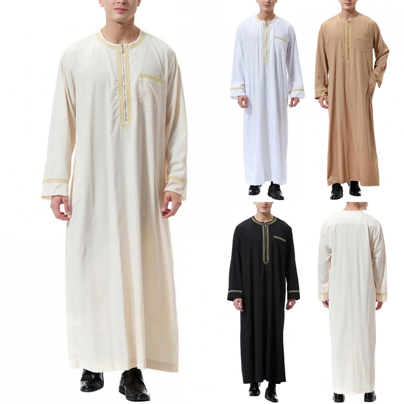 sunsanly Summer Men Robe Retro Round Neck Half Zipper Long Sleeves ...