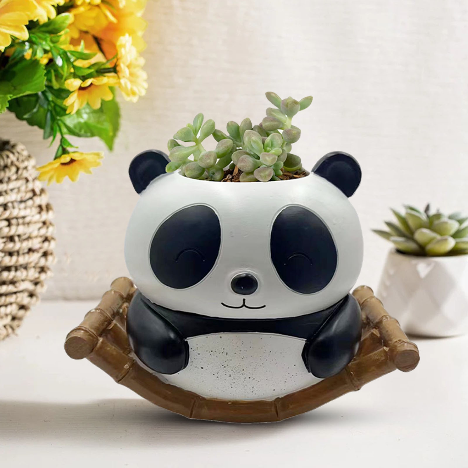 sunsanly Swing Panda Planter Pot with Drainage Hole Resin Animal ...