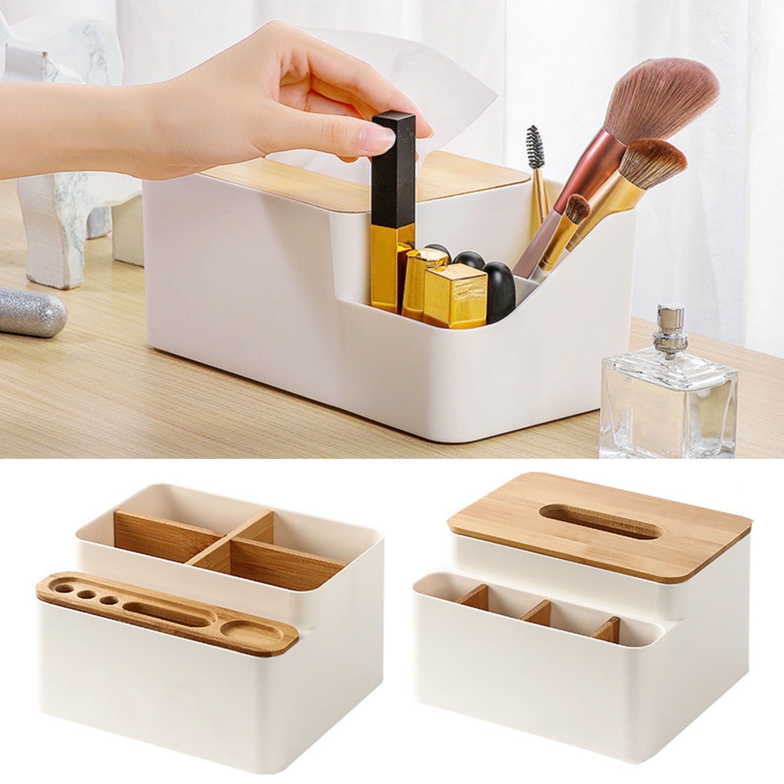 sunsanly Tissue Box Desk Organizer with Storage Compartment Large ...