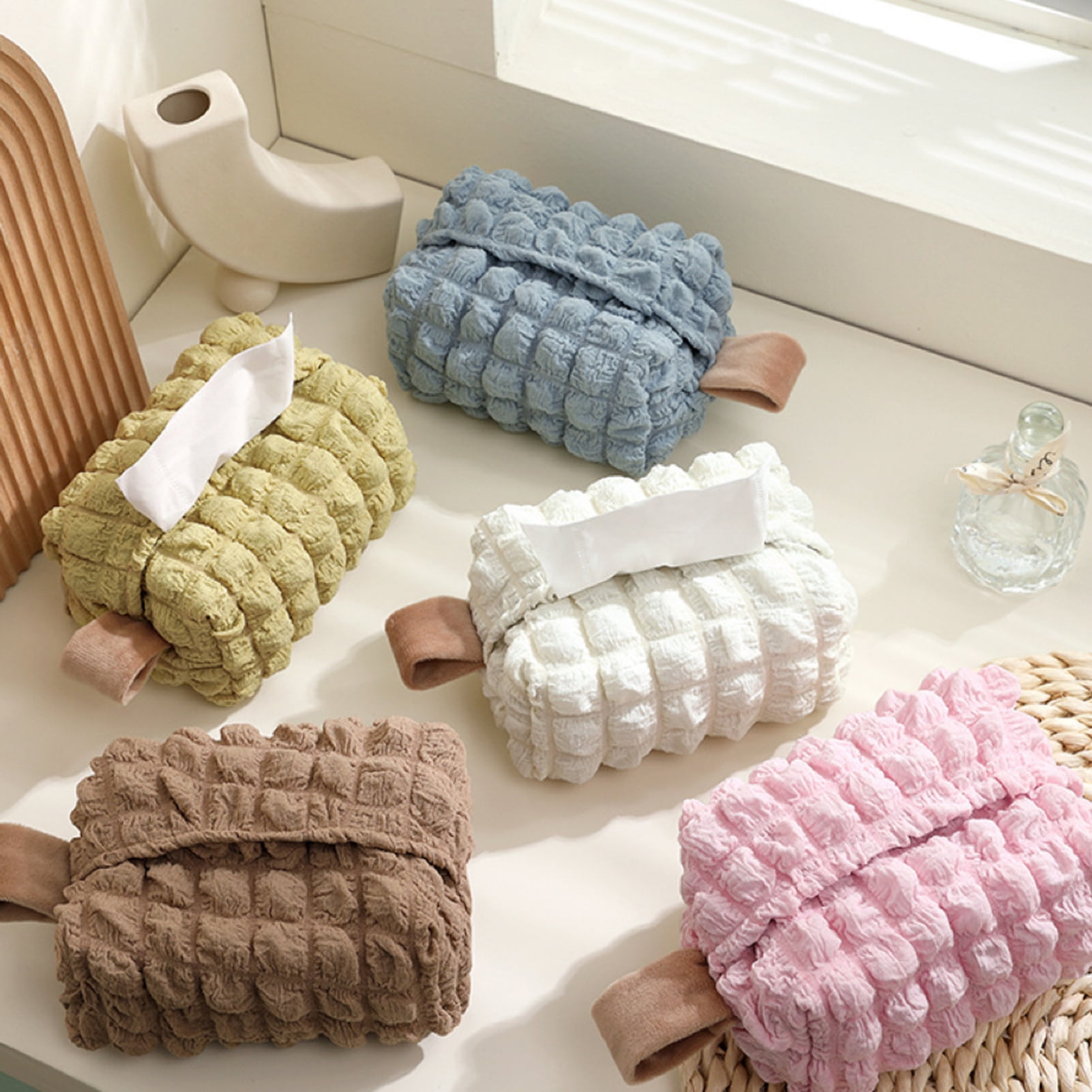 sunsanly Tissue Holder Super Soft Lattice Pattern Decorative Cloth ...