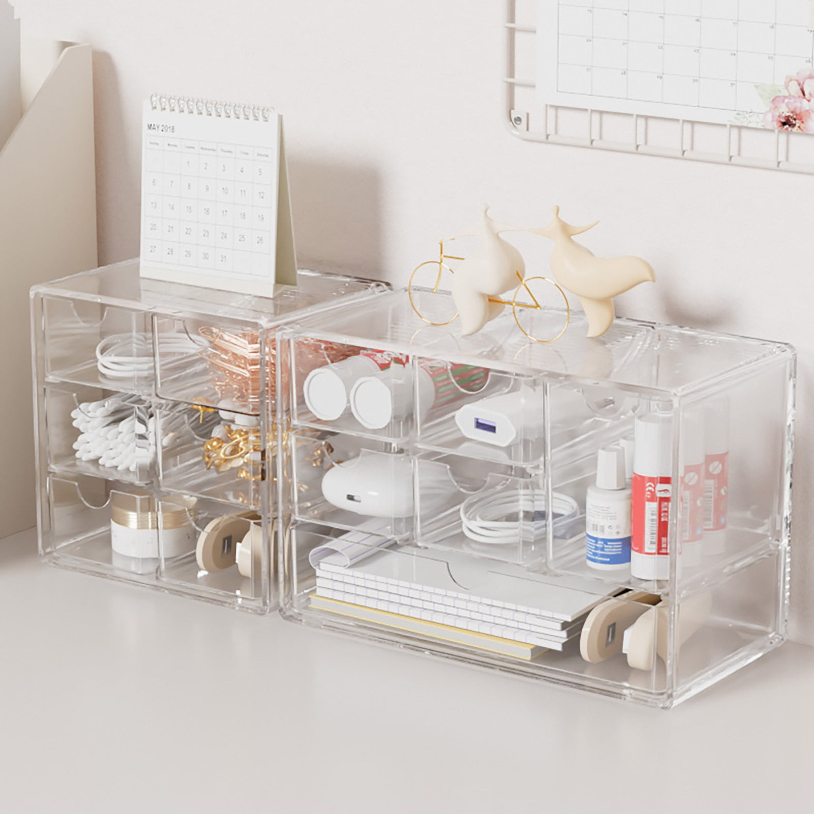 sunsanly Transparent Storage Box 3 Tiers 6 Compartments Jewelry ...