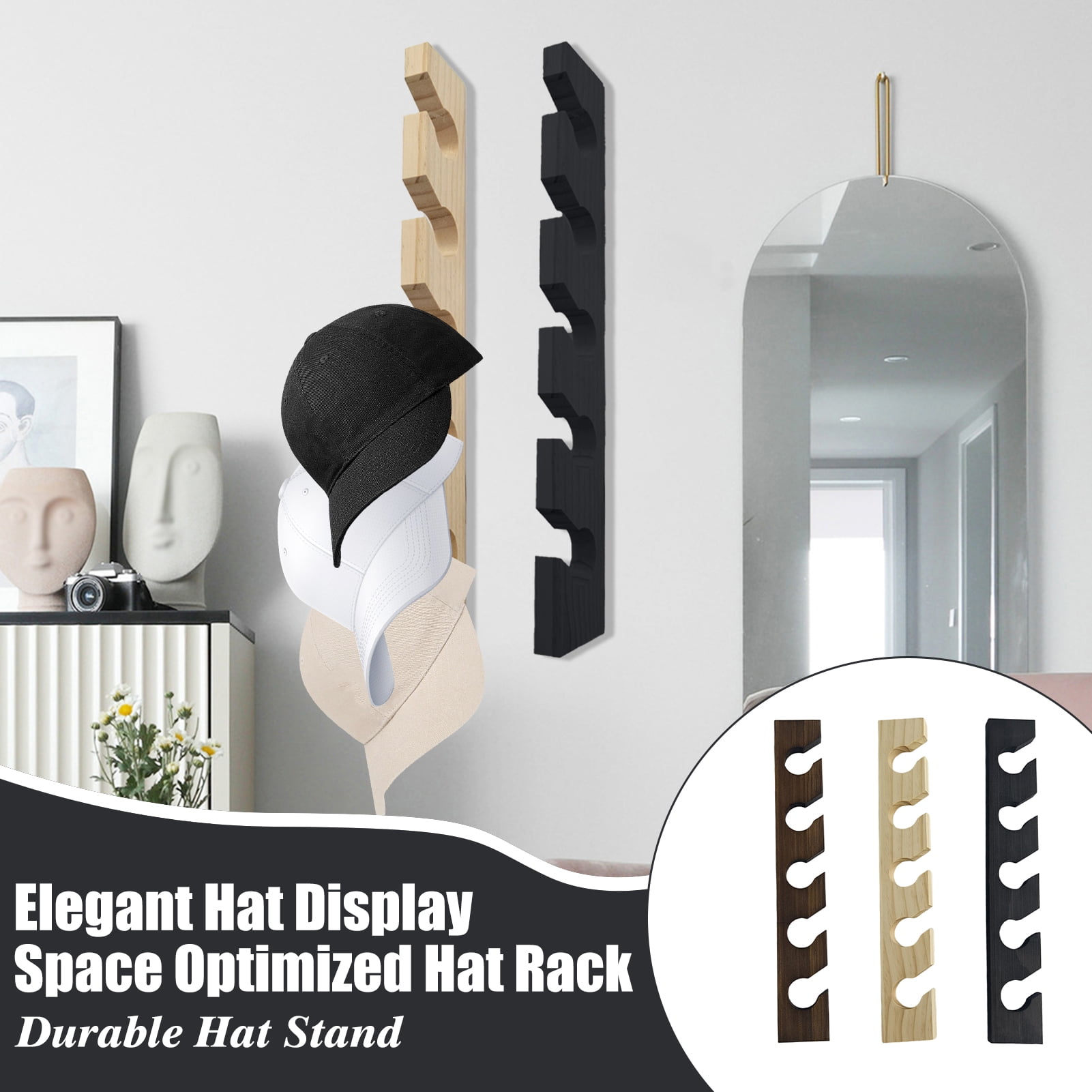sunsanly Wall Mount Baseball Hat Organizer Hanger Heavy Duty Solid Wood ...