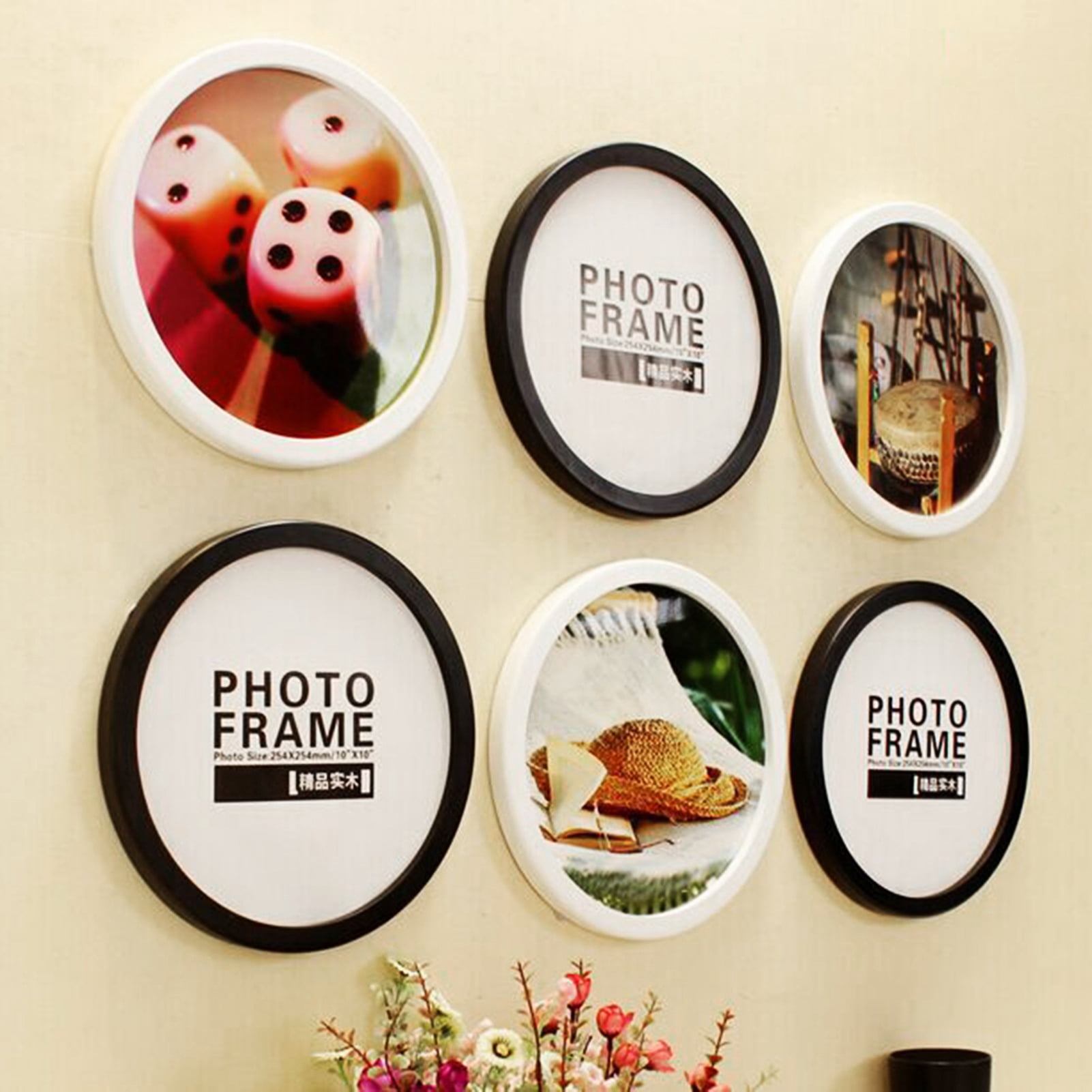 sunsanly Wall Mount Round Photo Frame Rustic Wooden Picture Art ...