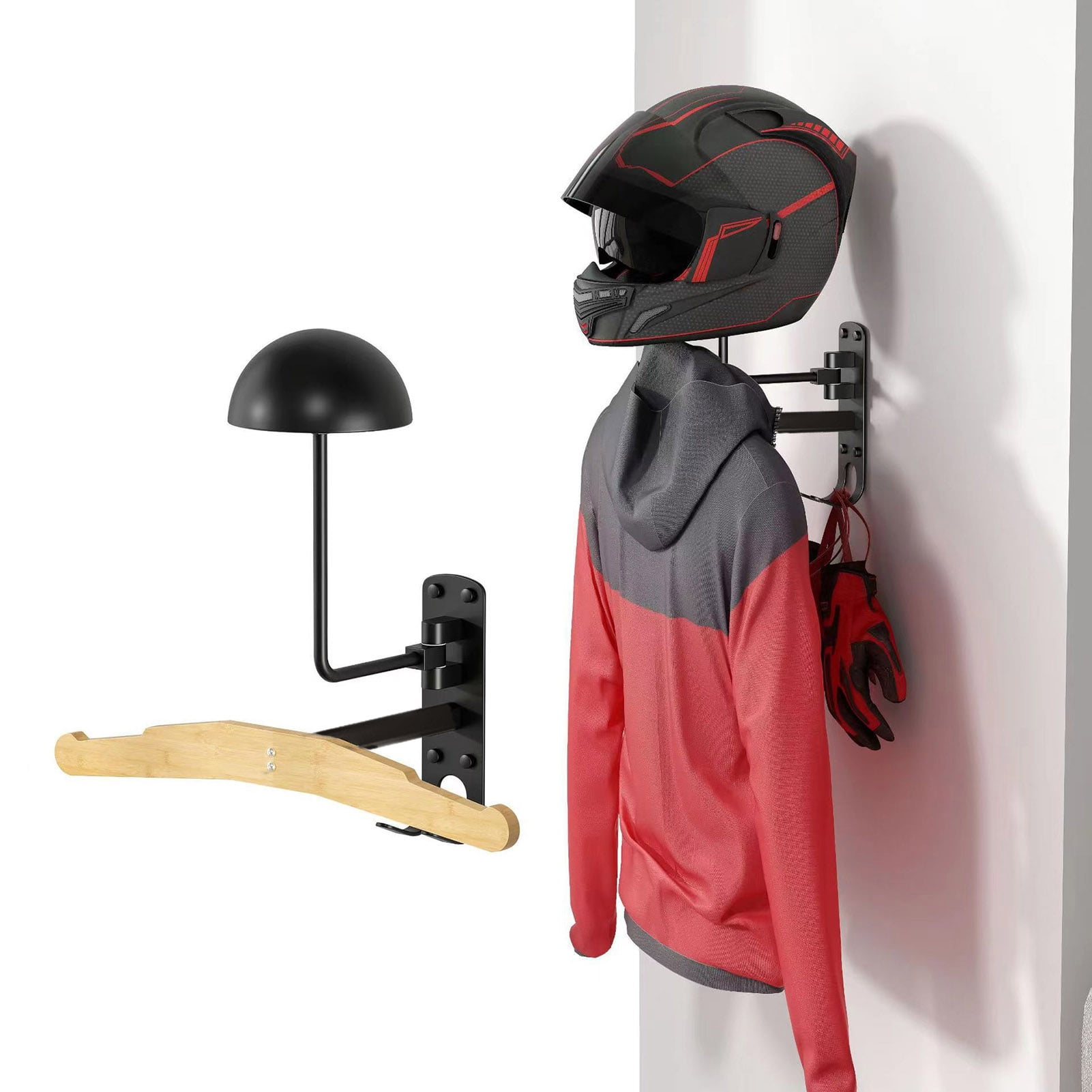 sunsanly Wall-Mounted Motorcycle Helmet Storage Holder with Coat Rack ...