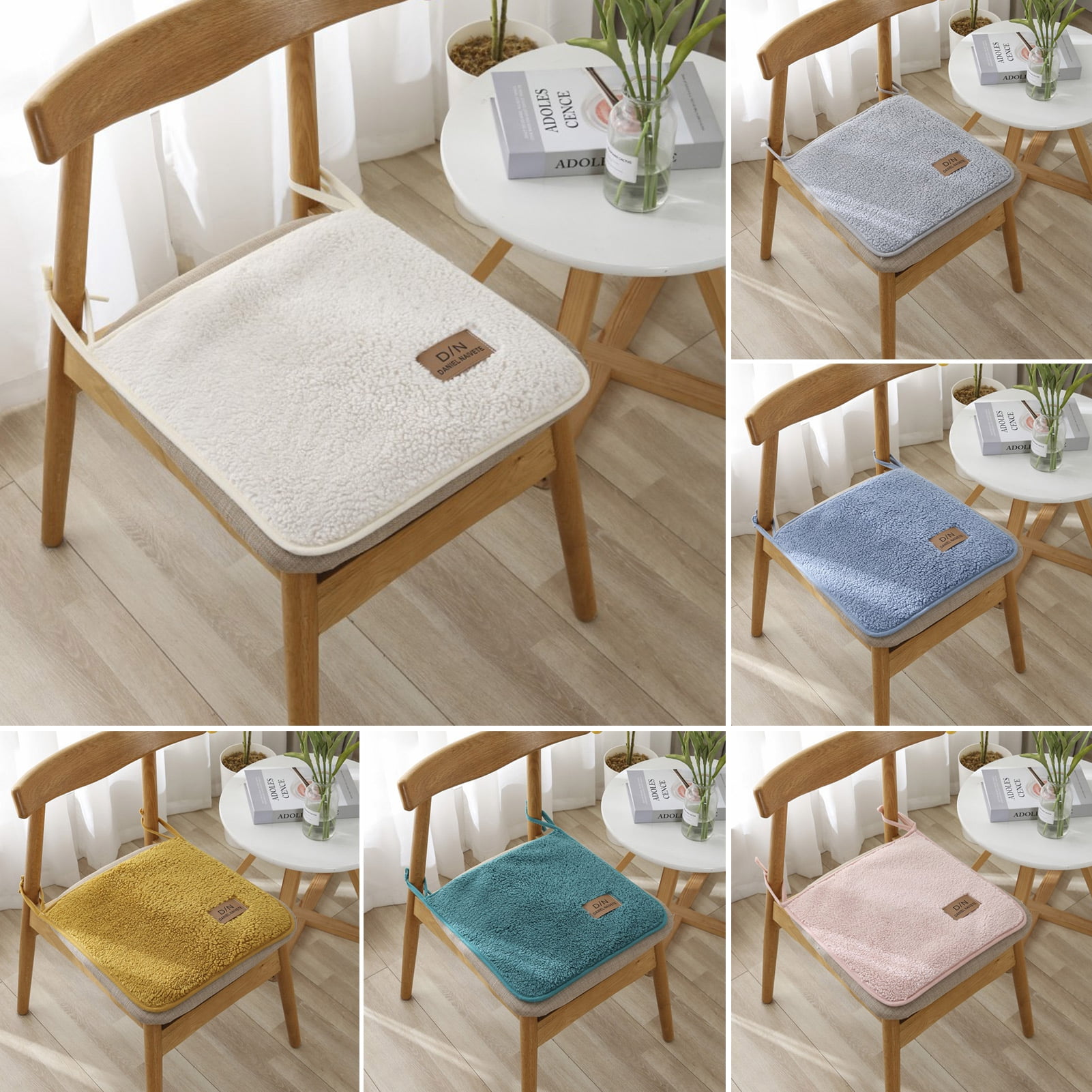 sunsanly Winter Chair Cushion Warm Sherpa Anti-Slip with Fixing Straps ...