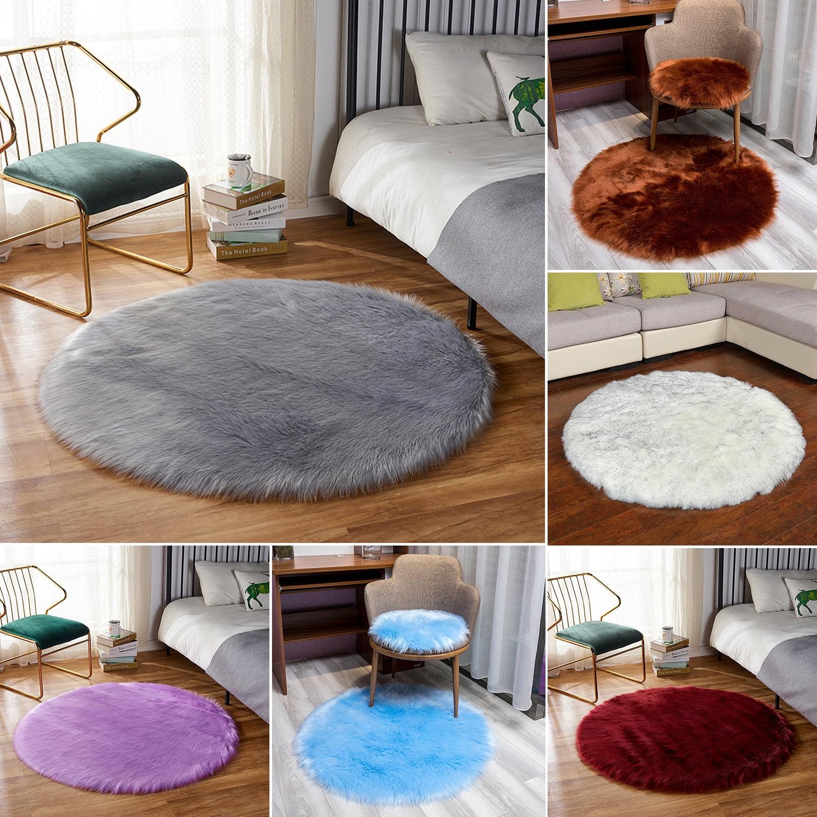 sunsanly Winter Plush Carpet Long Fluffy Faux Fur Round Shape Ultra ...
