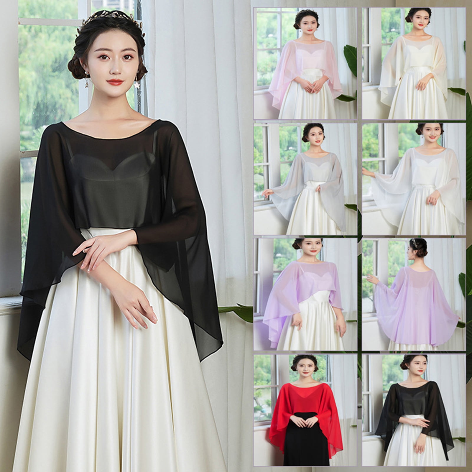 sunsanly Women Bridal Shawl Round Neck Front Low Back High Grown Shawl ...