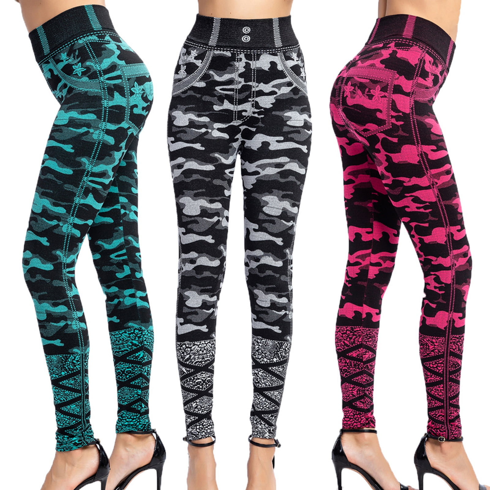 sunsanly Women Leggings High Waist Camouflage Print Stretch Slim ...