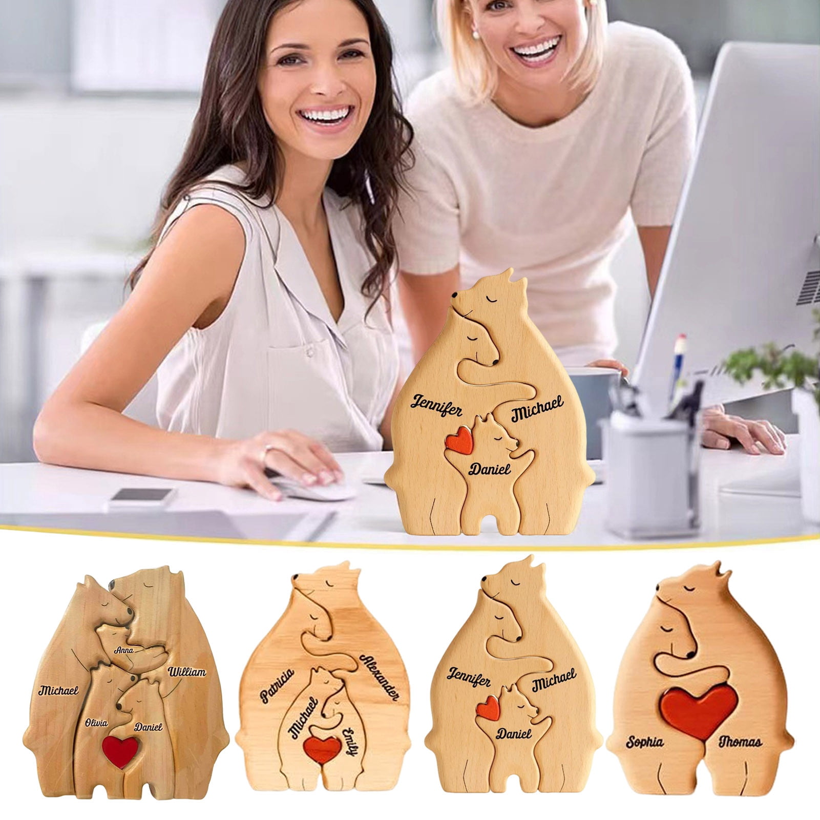 sunsanly Wooden Bear Family Puzzle Tabletop Bear Family Ornament ...