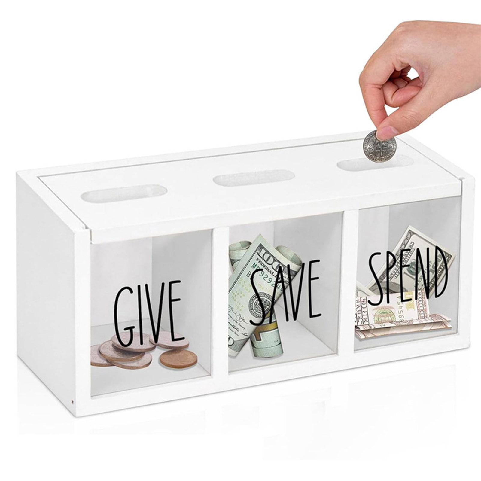 sunsanly Wooden Piggy Bank 3-Compartment Money Saving Box Visualized ...