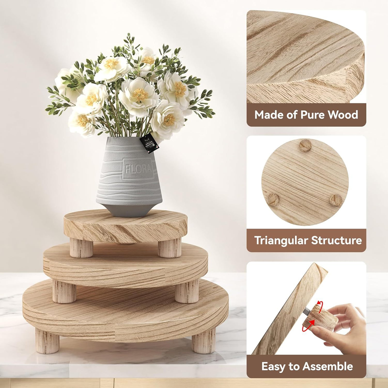 sunsanly Wooden Planter Pot Display Stand Decorative Round Stool ...