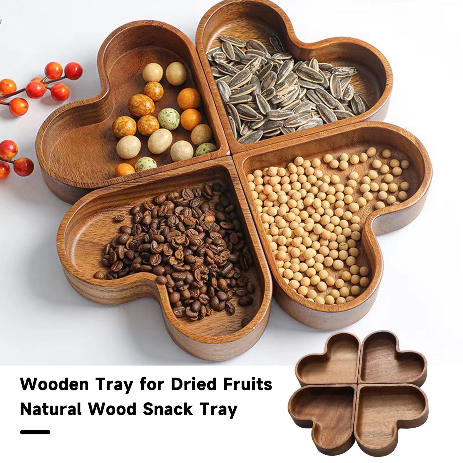 sunsanly Wooden Tray Multi-purpose Snack Nut Tray Stackable Heart ...