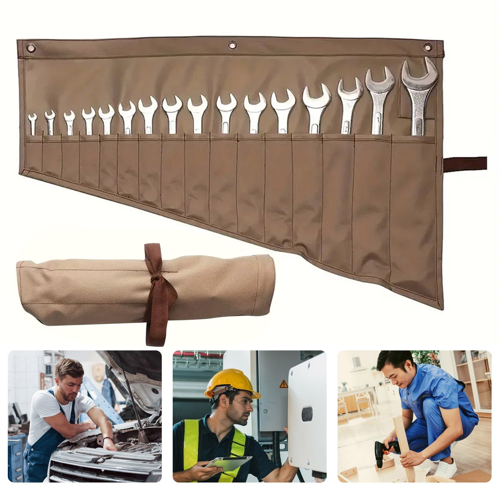 sunsanly Wrench Roll Organizer Tool Storage Bag with 16 Pockets ...