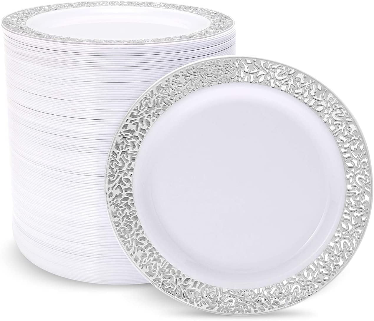 supernal 100pcs Plastic Silver MSF2 Plates, 10.25" Big Party Dinner ...