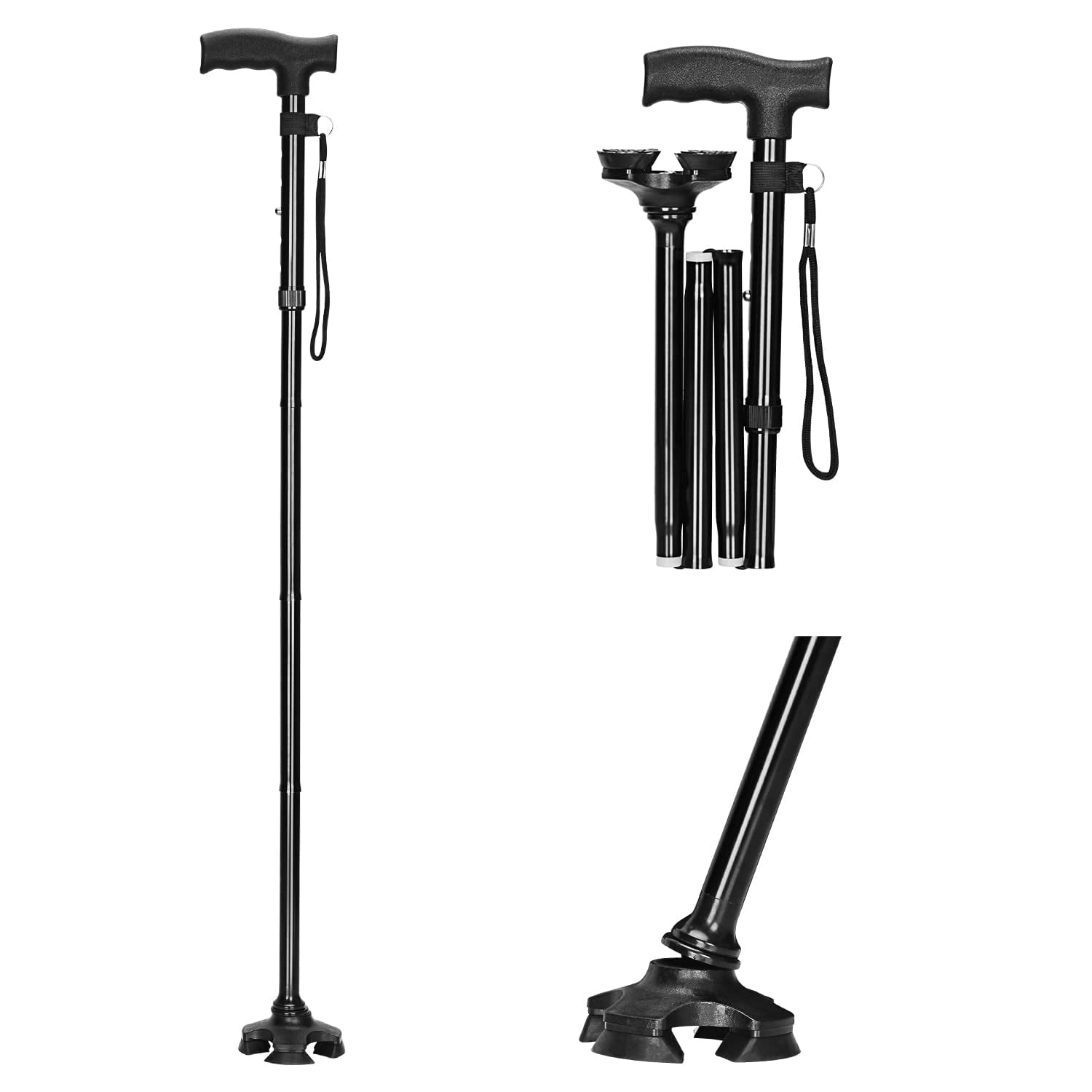 Supregear Adjustable Folding Cane, Sturdy 4-Point Large Base Quad ...