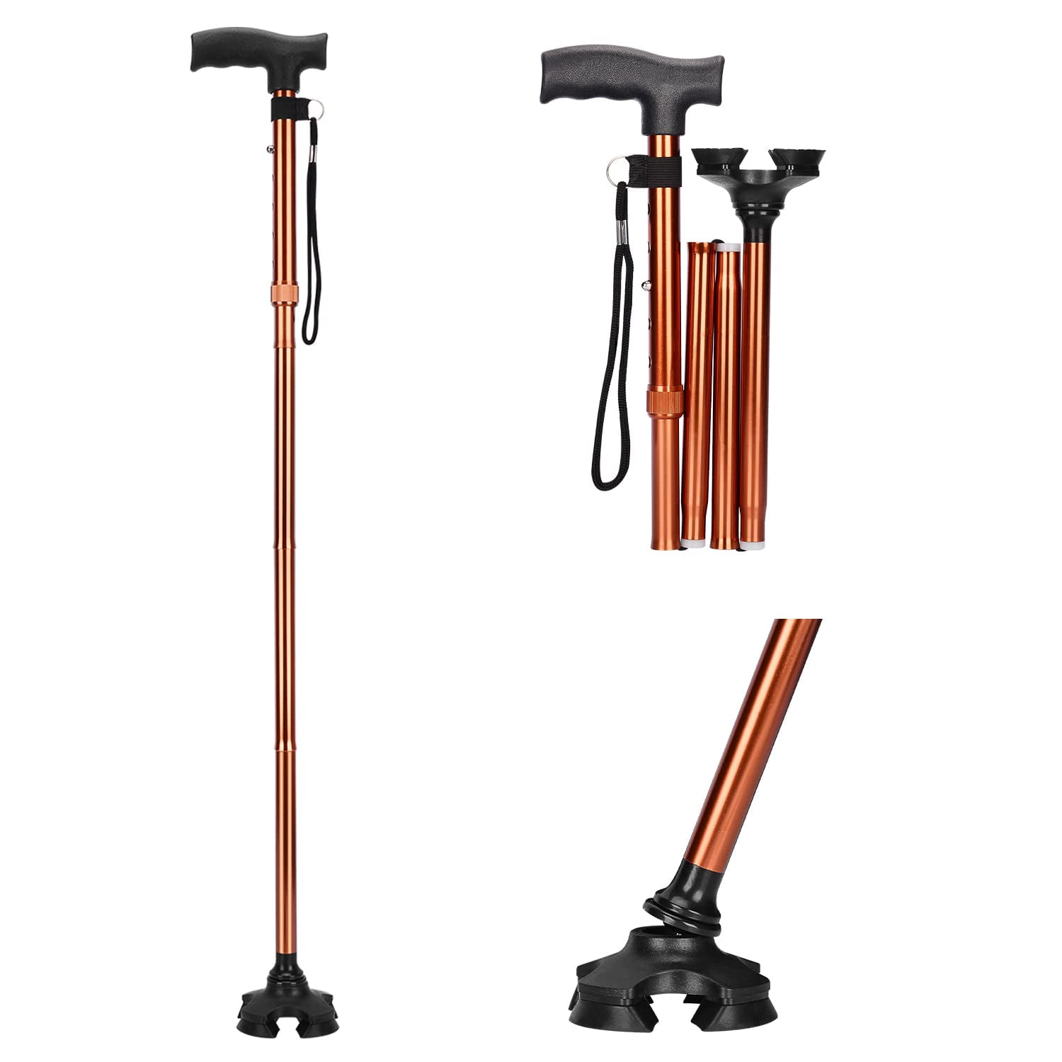 supregear Adjustable Folding Cane, Non-Slip Self-Standing 4-Legged ...