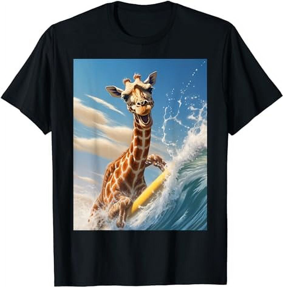 surfing giraffe enjoying life funny graphic T-Shirt - Walmart.com
