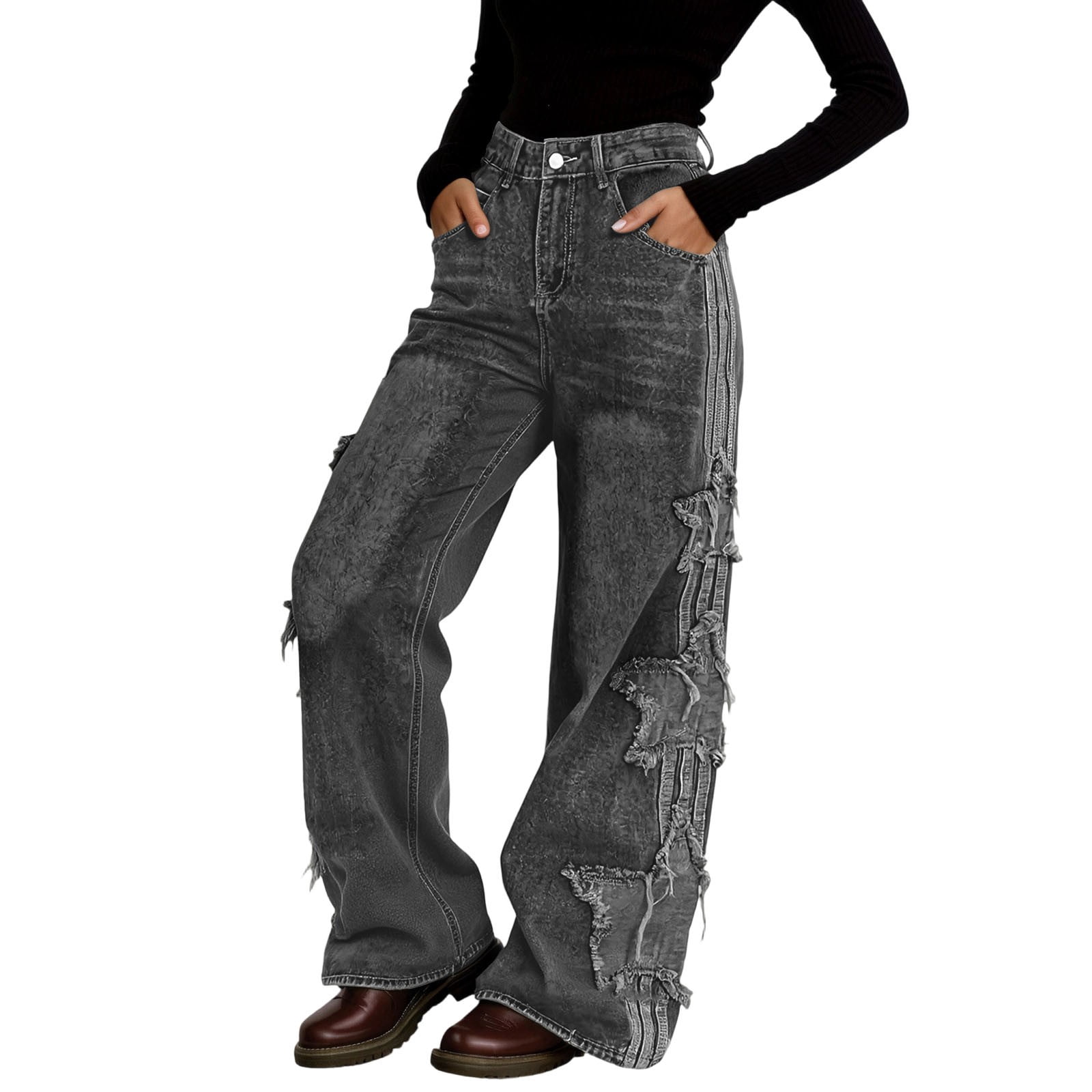 sususu Elevated Boho Wide Leg Denim Trousers High Waisted Comfort ...