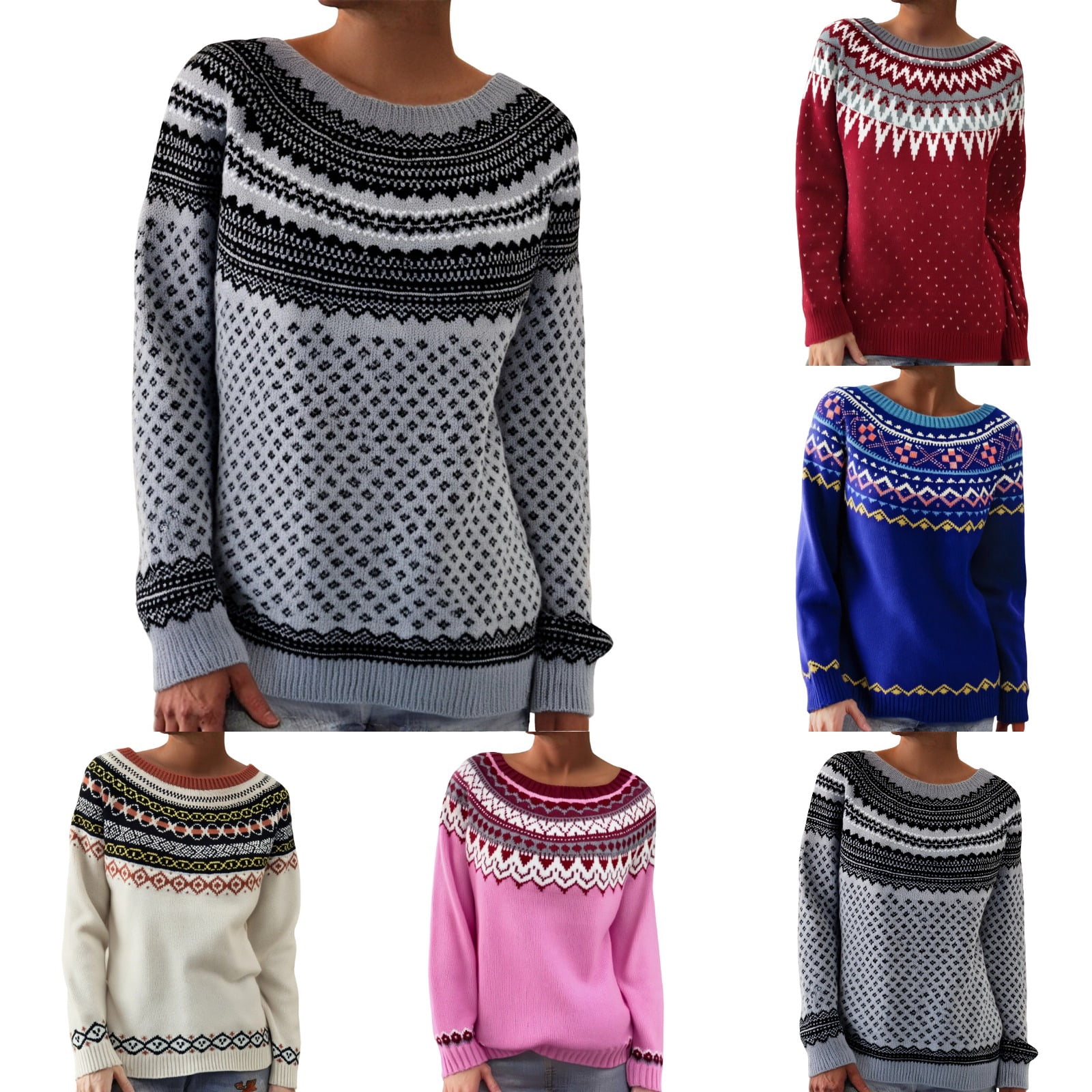 sususu Fall Sweaters for Women Argyle Iceland Norway Sweater Long ...