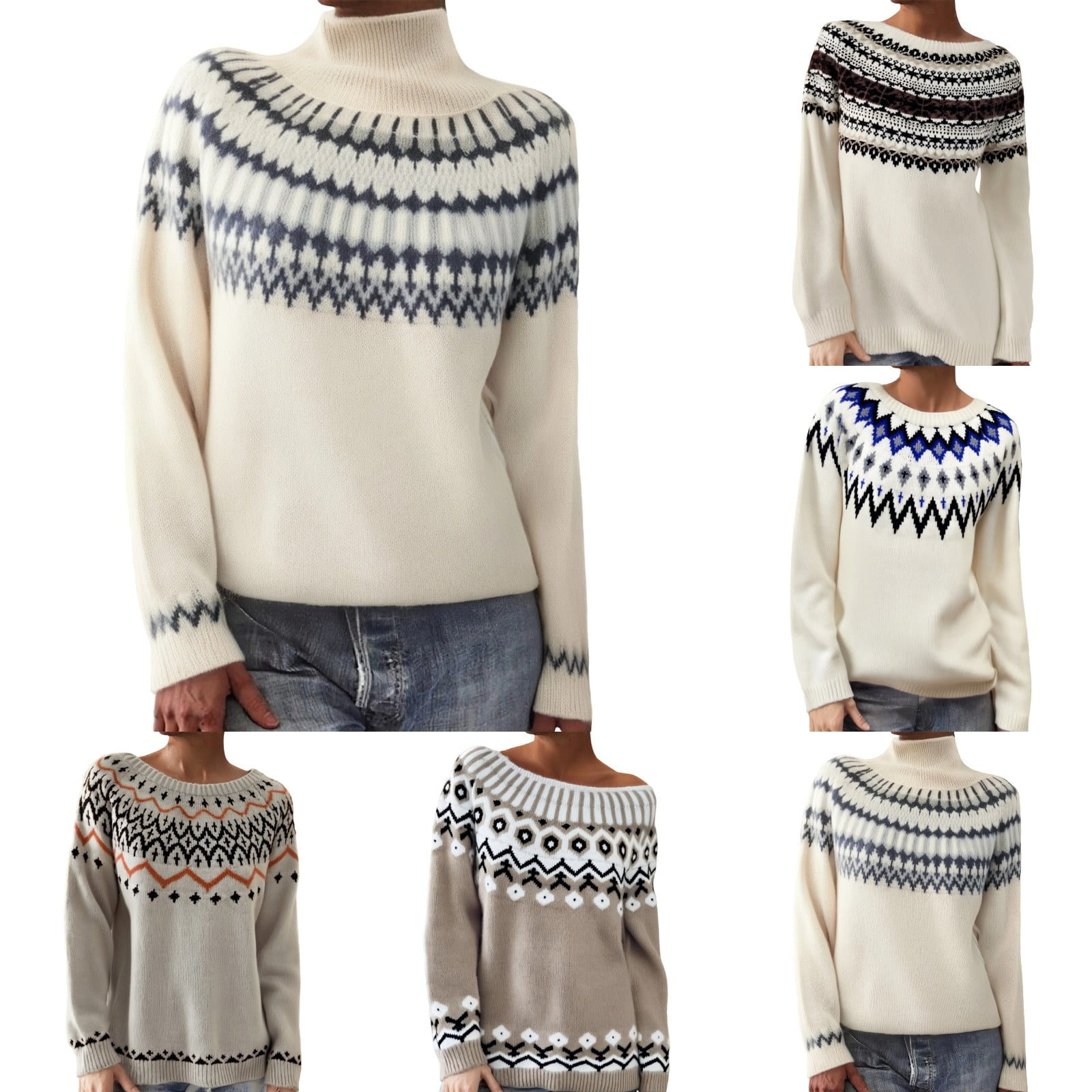 sususu Fall Sweaters for Women Ethnic Argyle Sweater Crewneck Long ...