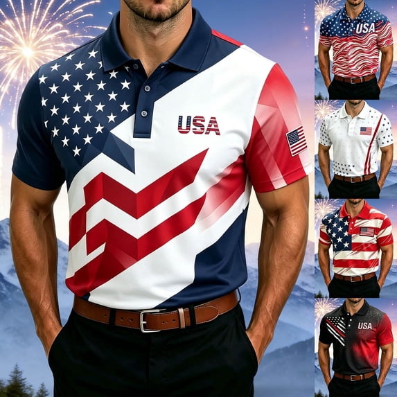 sususu Mens Golf Polo Shirts 250 Anniversary USA Shirt Collared Dress ...