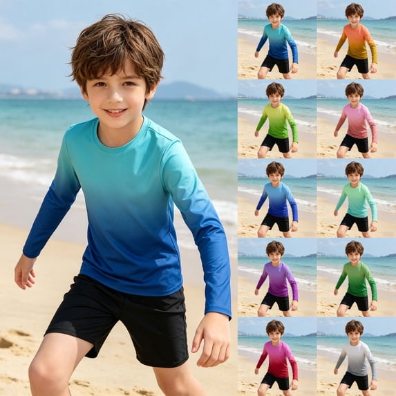 sususu UPF 50+ Long Sleeve Gradient Rash Guard for Boys'and Girls ...
