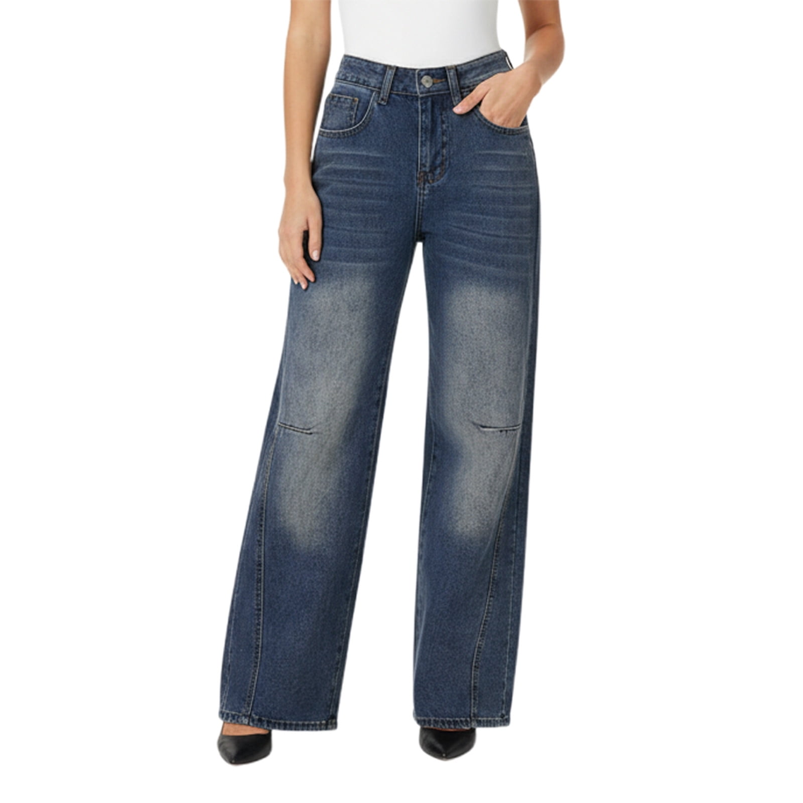 sususu Wide Leg Denim Jeans High Waisted Oversized Fit Floor Length ...