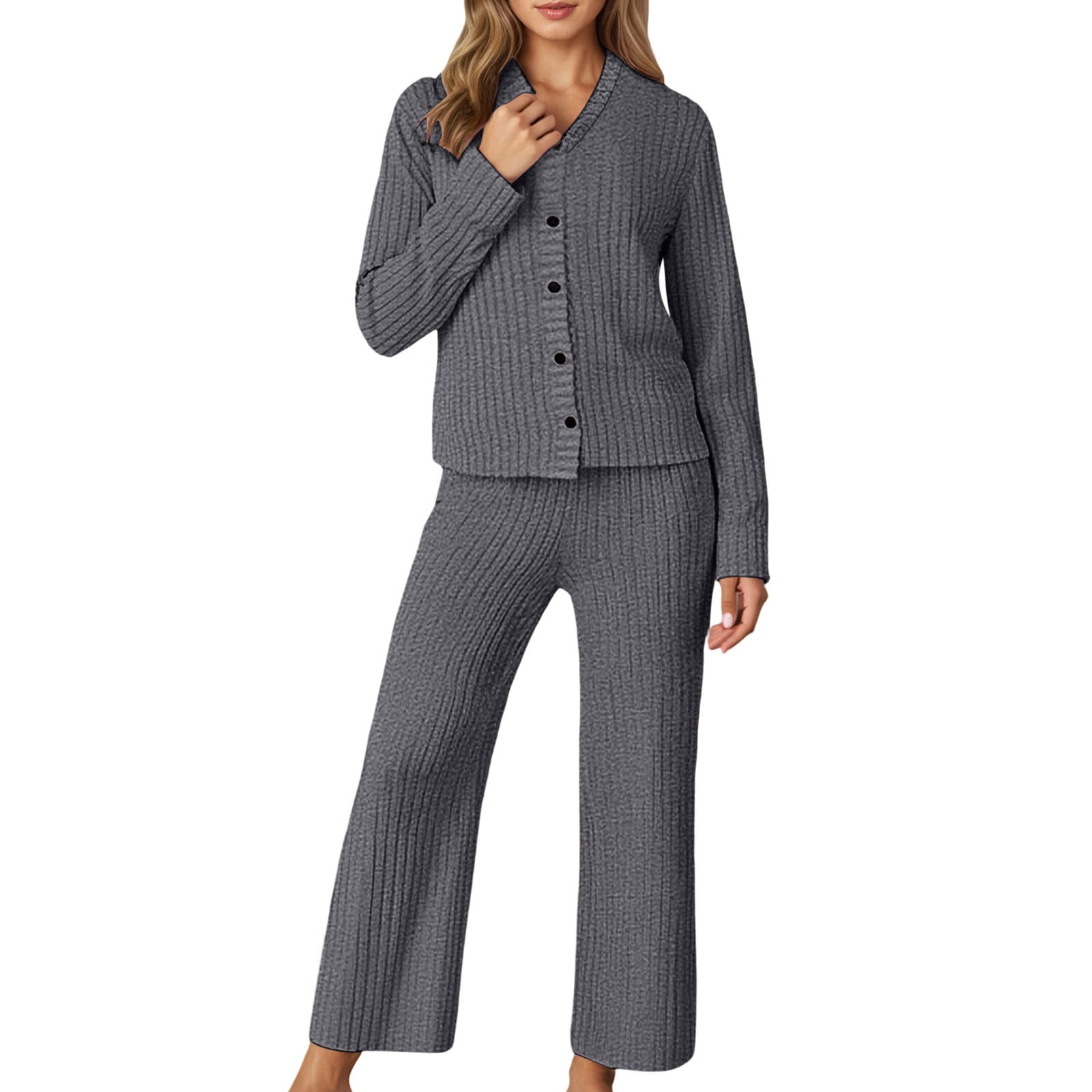 sususu Womens Lounge Set,Matching Set Fall Two Piece Pajama Set Ribbed ...