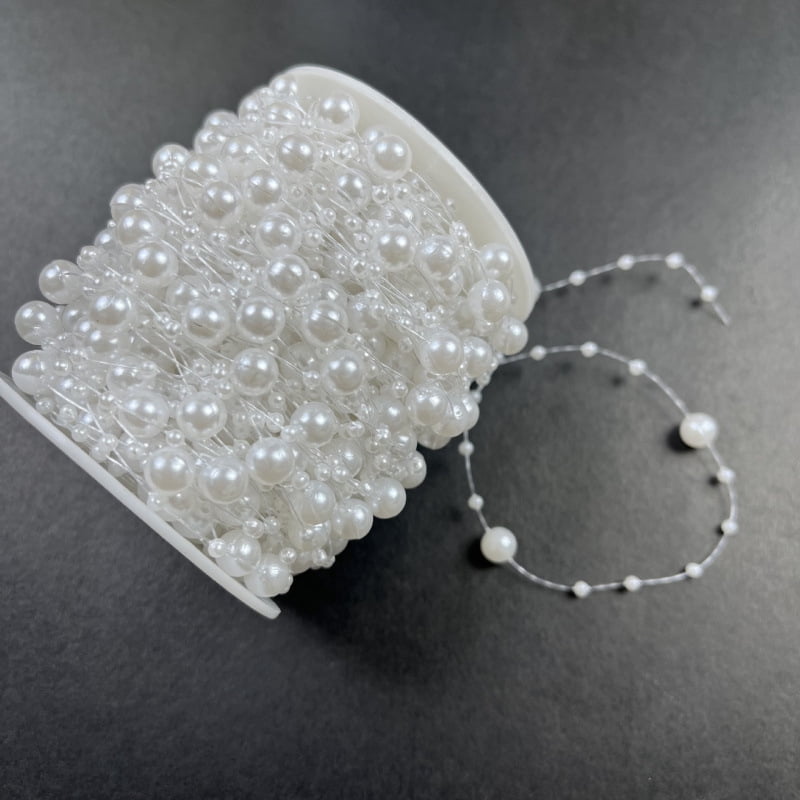 suxuMhao Decoration Pearl Bead Roll, 65.6yd White Pearl String Strand ...