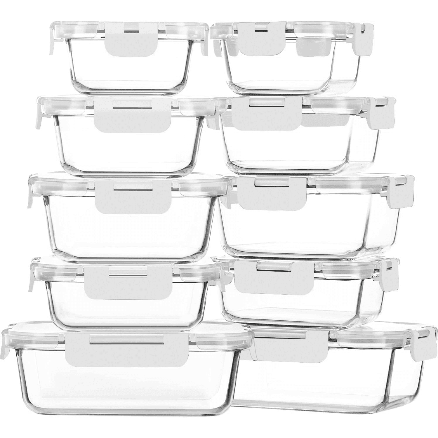 svyibioiu 10-Pack Glass Food Storage Container with Lids Airtight Glass ...