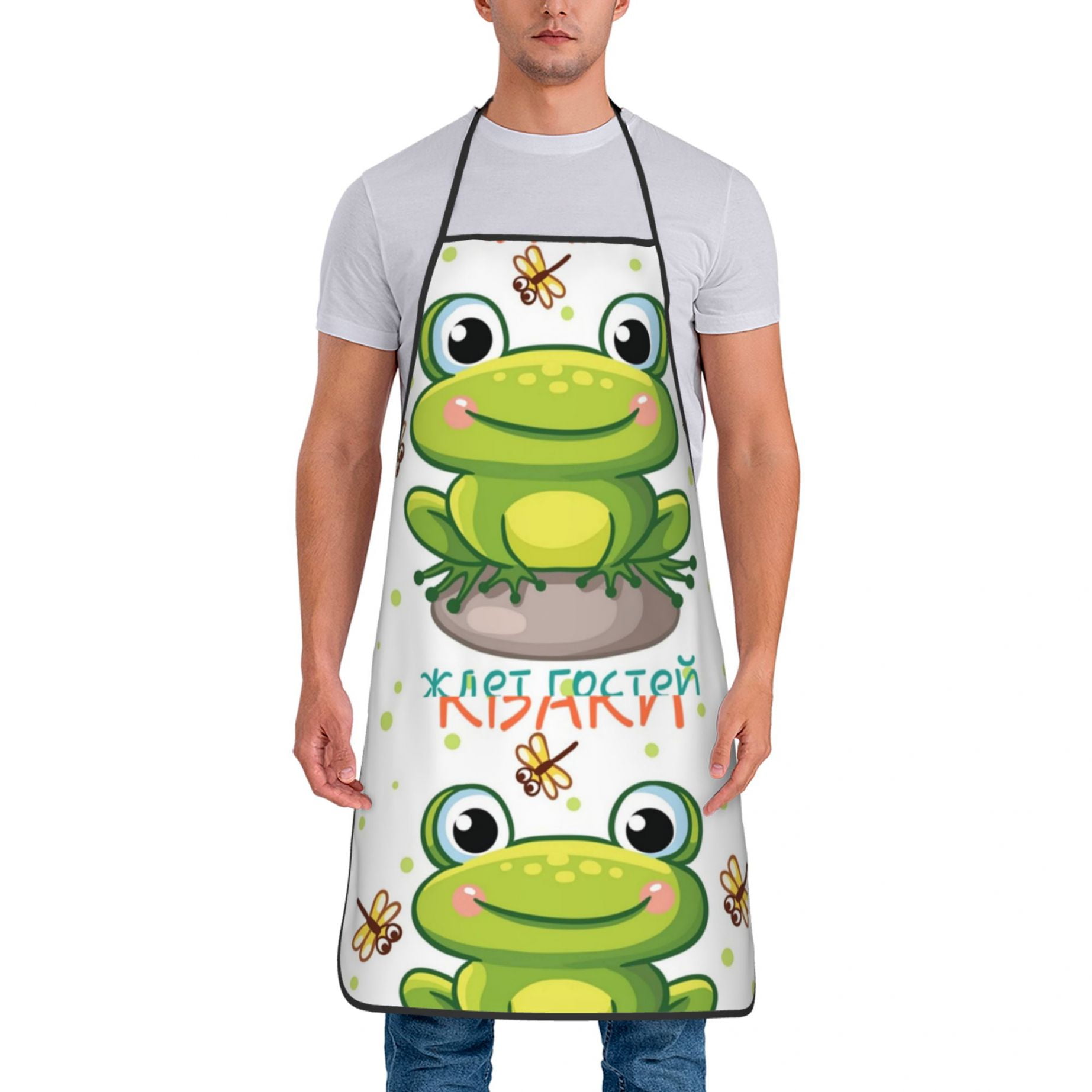 sweet smile face frog with dragonfly Aprons for Women Men Waterproof ...