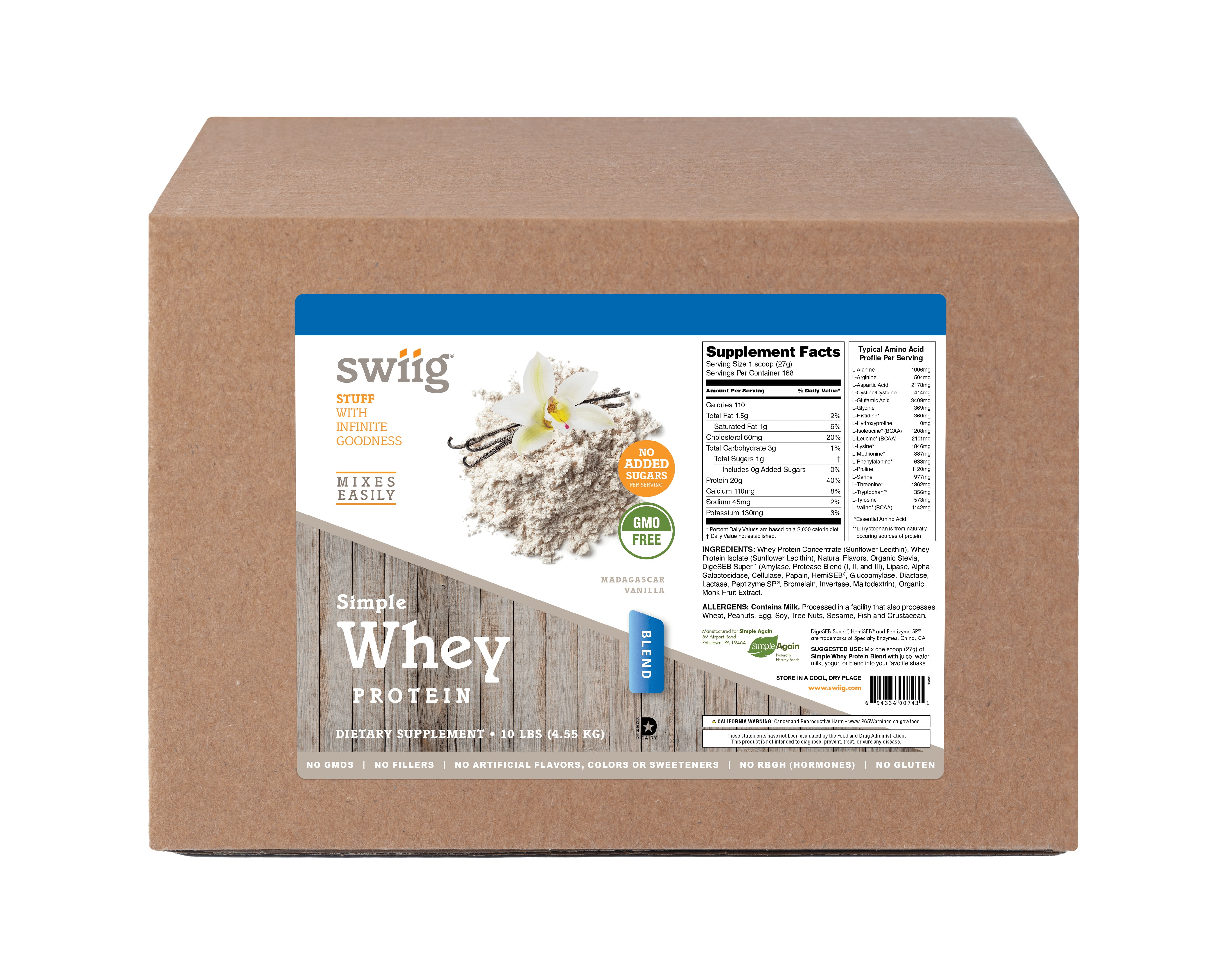 swiig Simple Whey Vanilla Blend, Gluten-Free, High Protein, 10 lbs ...