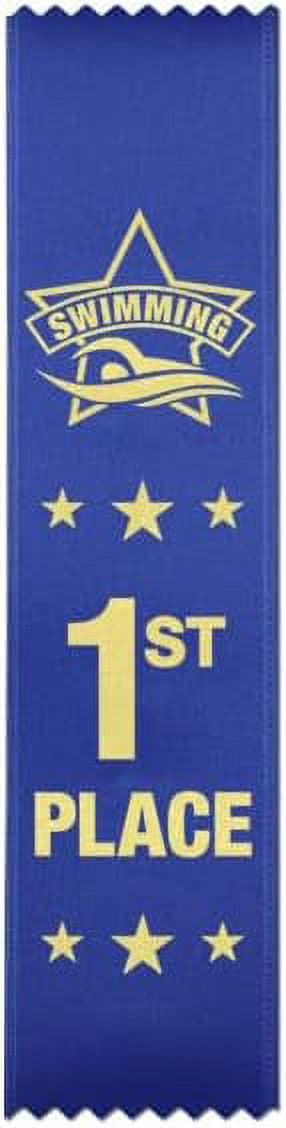 swimming 1st place (blue) – 100 economical flat style ribbons (no card ...