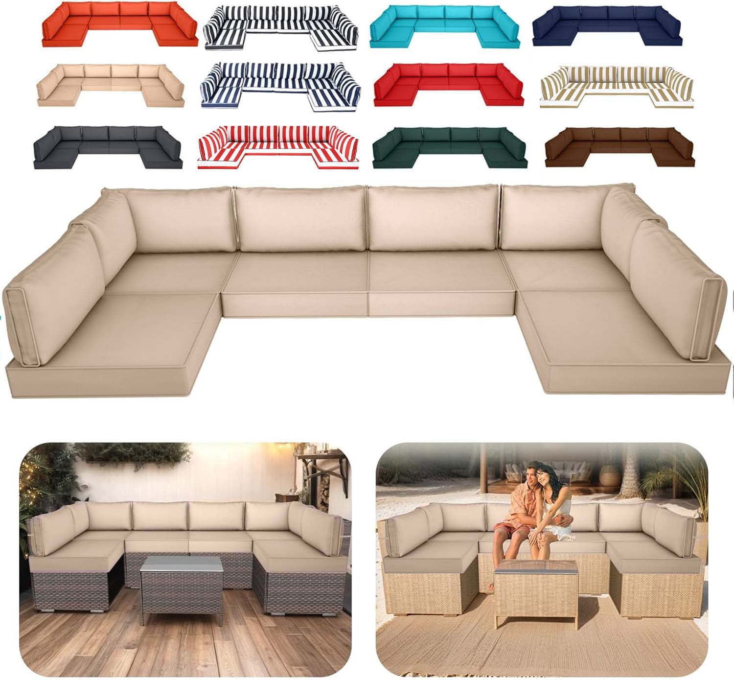 swing 14 Piece Outdoor Sectional Cushions, Water-Resistant Outdoor Sofa ...