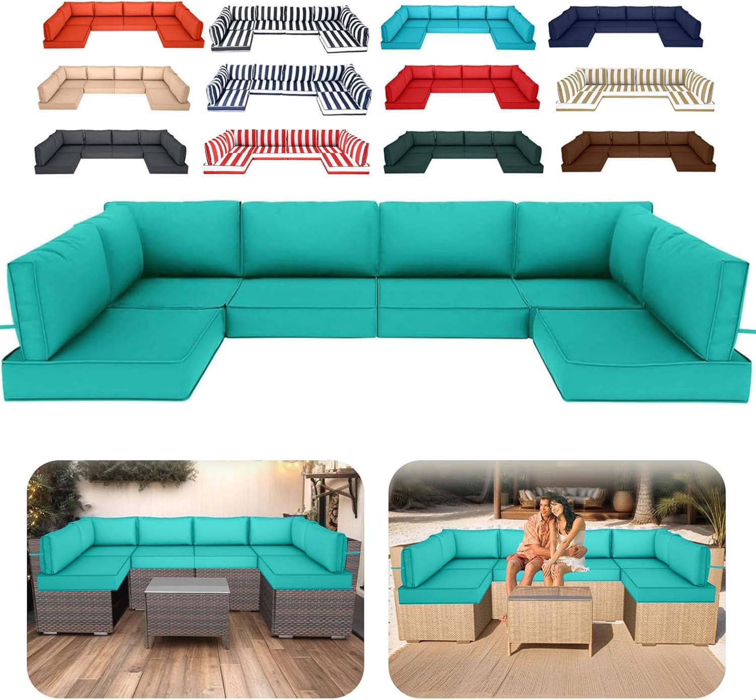 swing 14 Piece Outdoor Sectional Cushions, Water-Resistant Outdoor Sofa ...