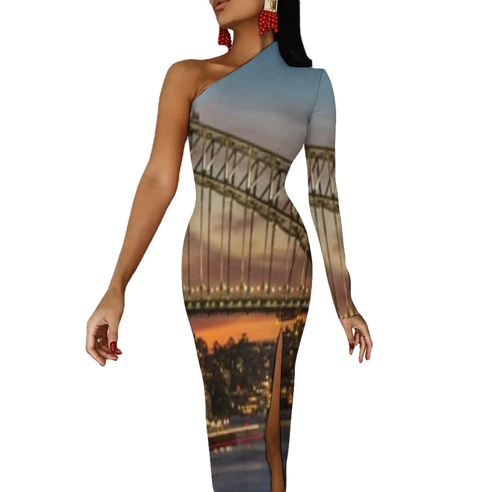 sydney opera house and harbour bridge Half Dleeve Split Dress women"s ...
