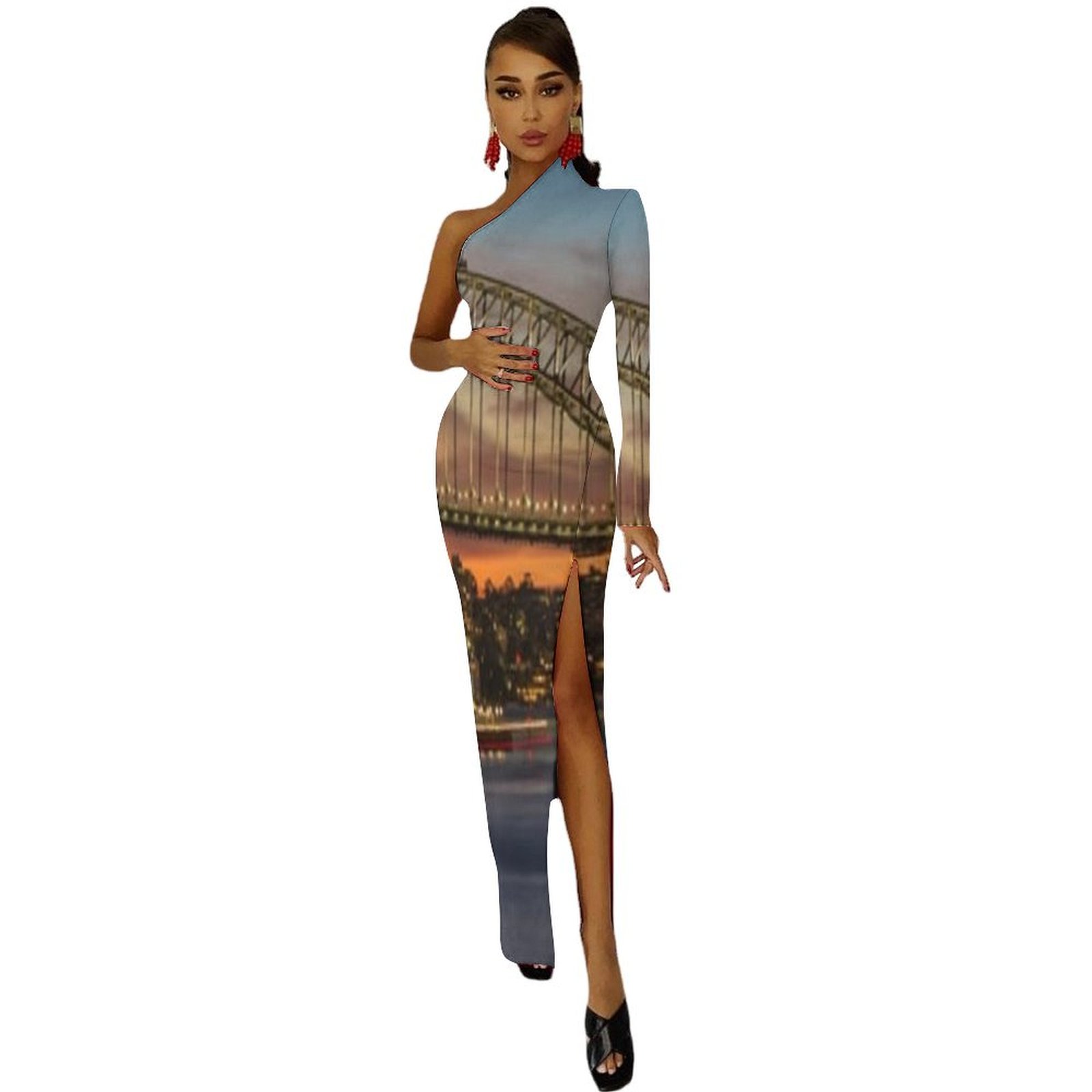 sydney opera house and harbour bridge Half Dleeve Split Dress women"s ...