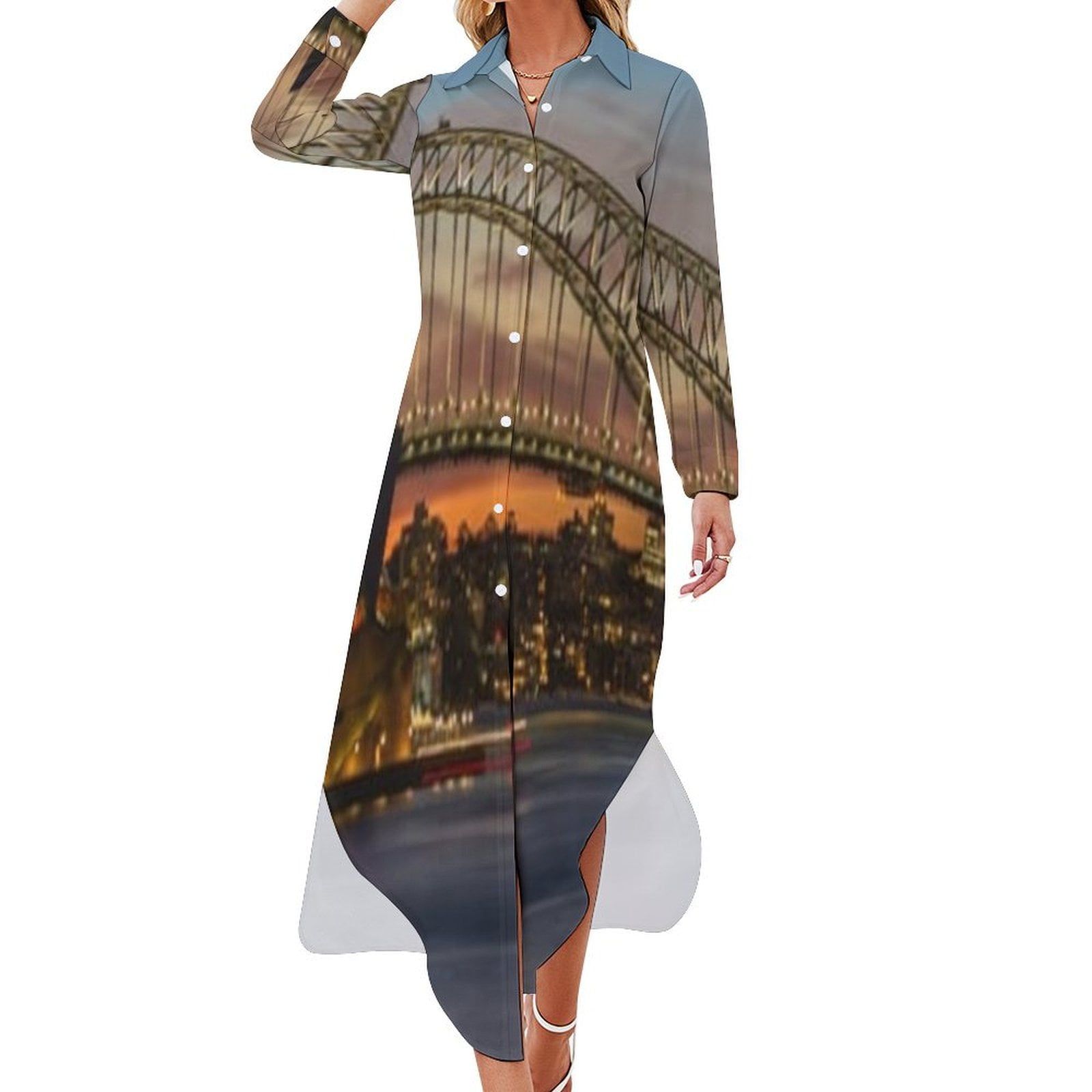 sydney opera house and harbour bridge Long Sleeved Shirt Dress Woman ...