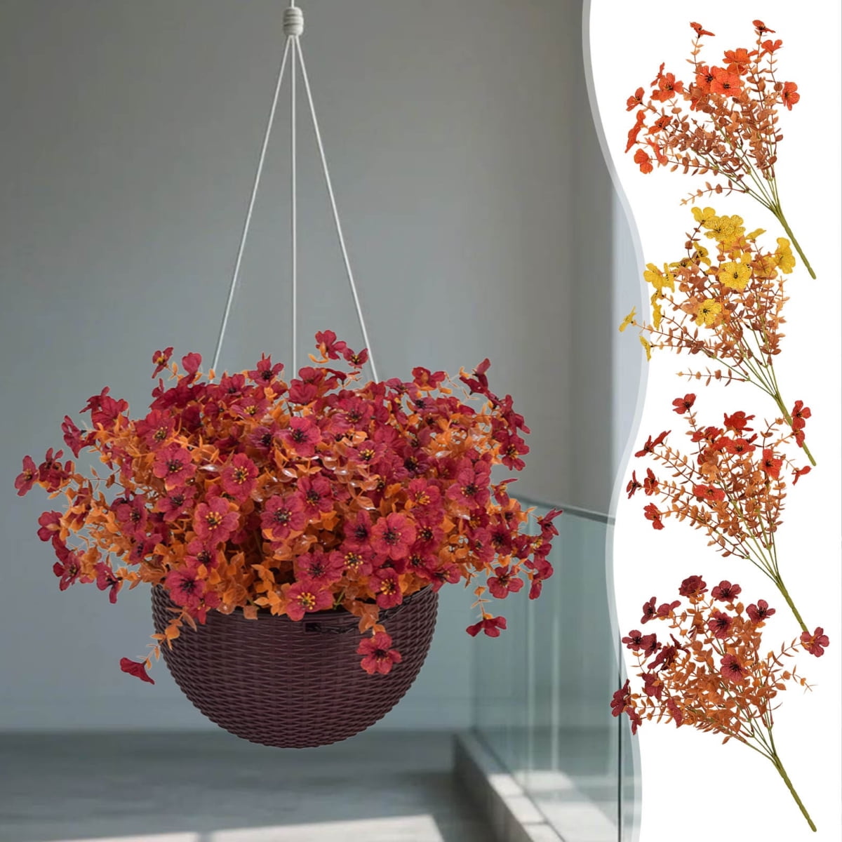 syligr 12 Bundles Artificial Fall Flowers for Autumn Outdoor Decor, UV ...