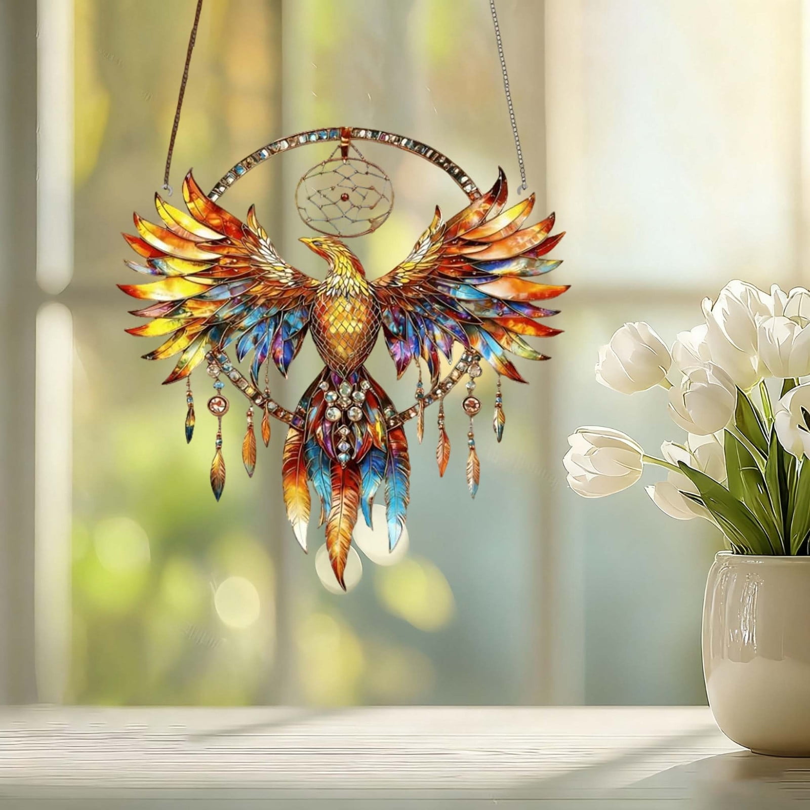 syligr Acrylic Sun Catcher with White Peacock Fire Phoenix Mystical ...