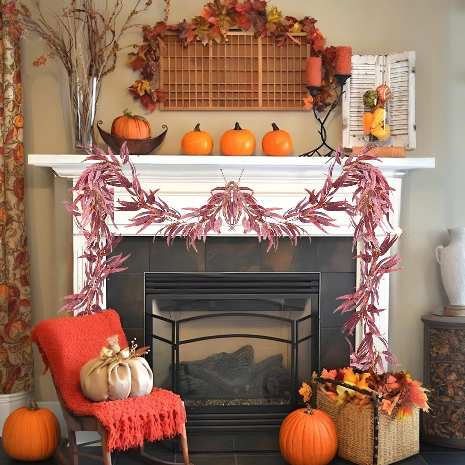 syligr Artificial Fall Leaves Vine Garland - 5.9ft Fall Autumn Hanging ...